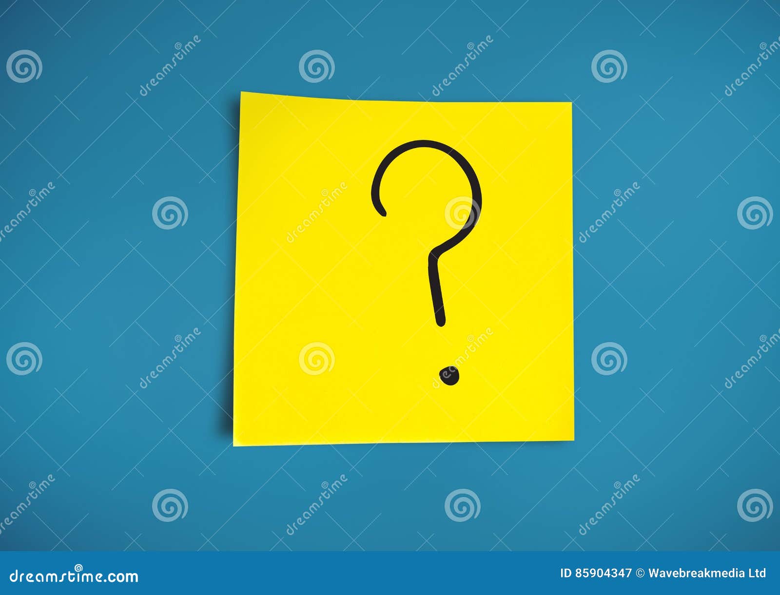 Sticky Note with Question Icon Against Neutral Blue Background Stock ...