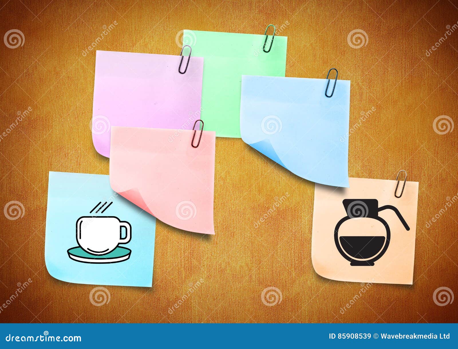 Sticky Note Showing Coffee Icons Against a Brown Background Stock Image ...