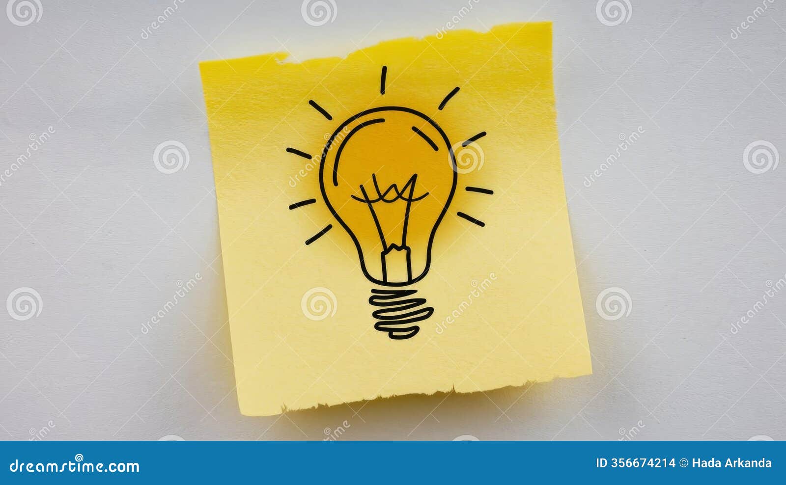 A Sticky Note with a Simple Lightbulb Drawing, Isolated on White Stock ...