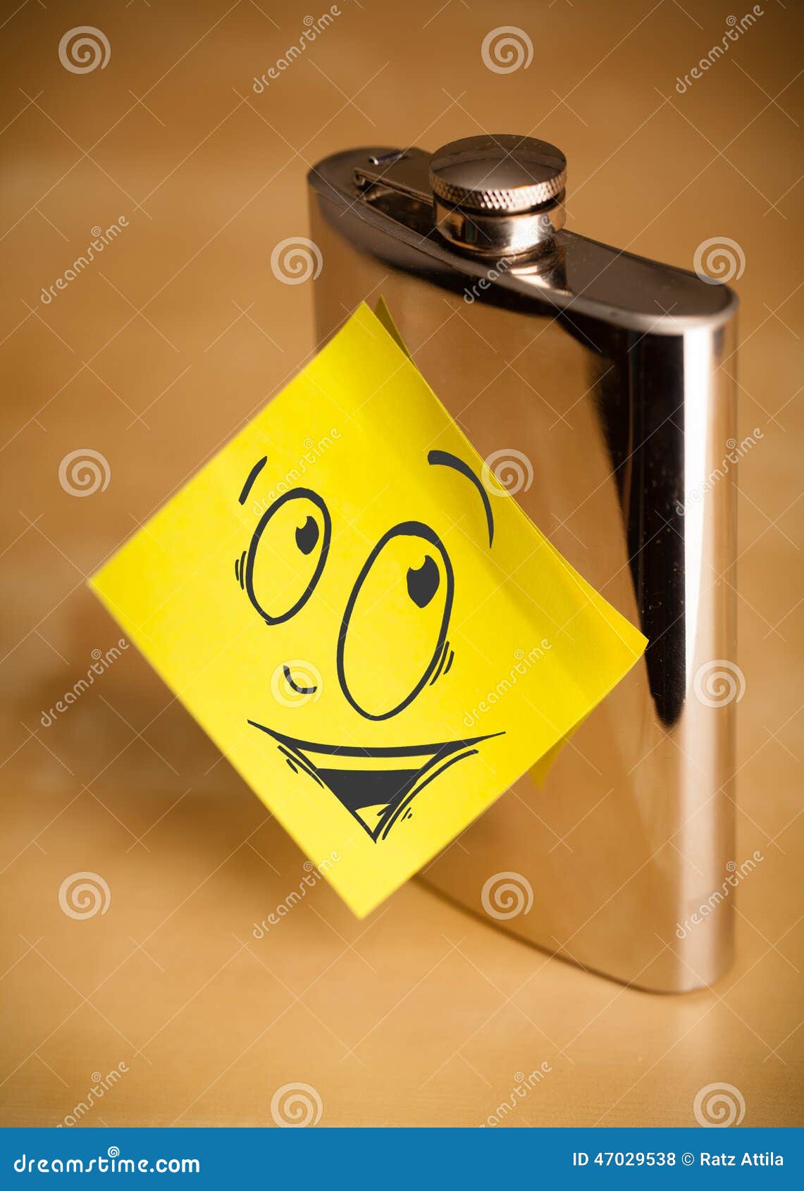Sticky Note with Smiley Face Sticked on Hip Flask Stock Photo - Image ...
