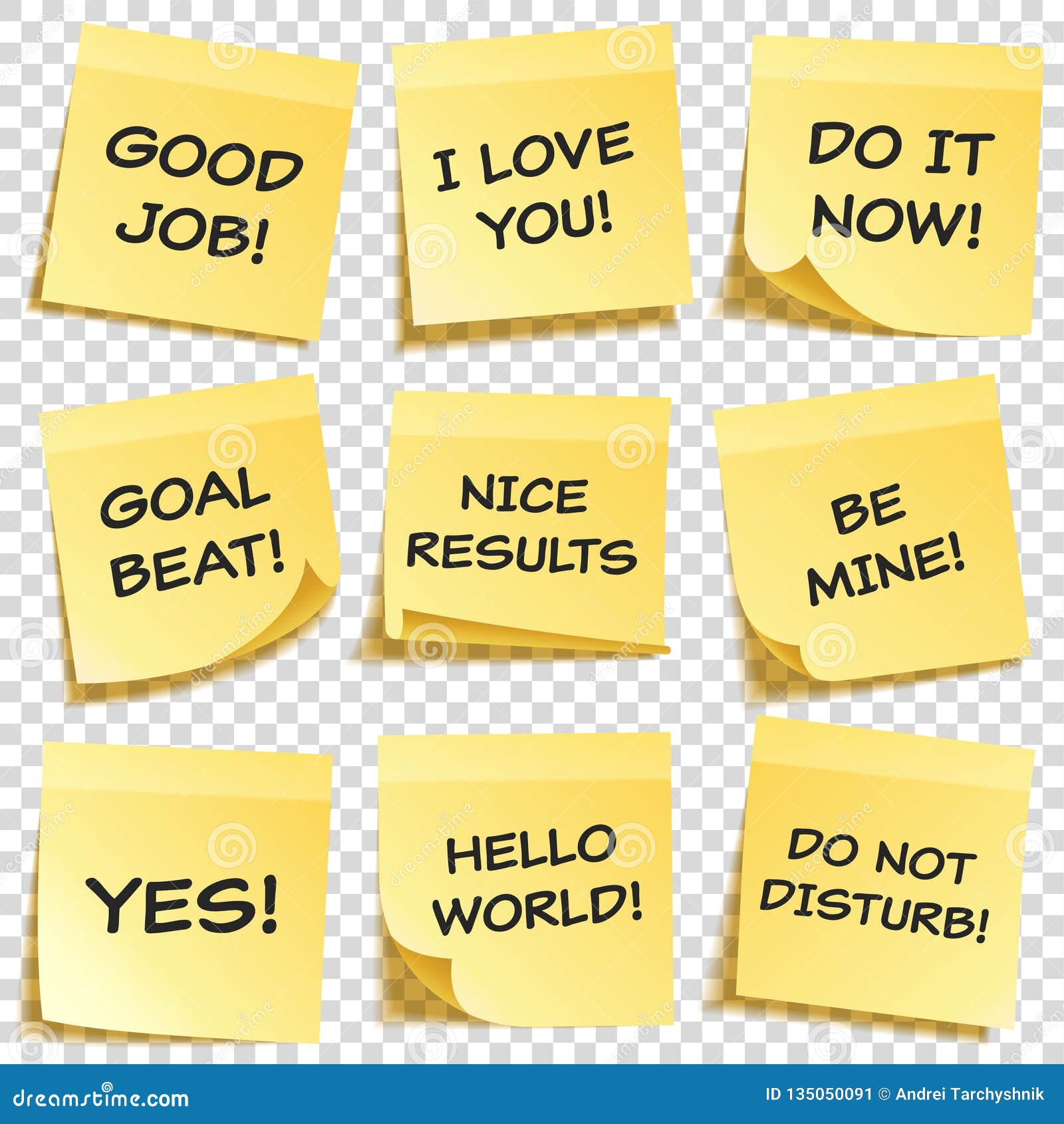 Sticky Note with Text and Shadow Isolated on Transparent Background Set ...