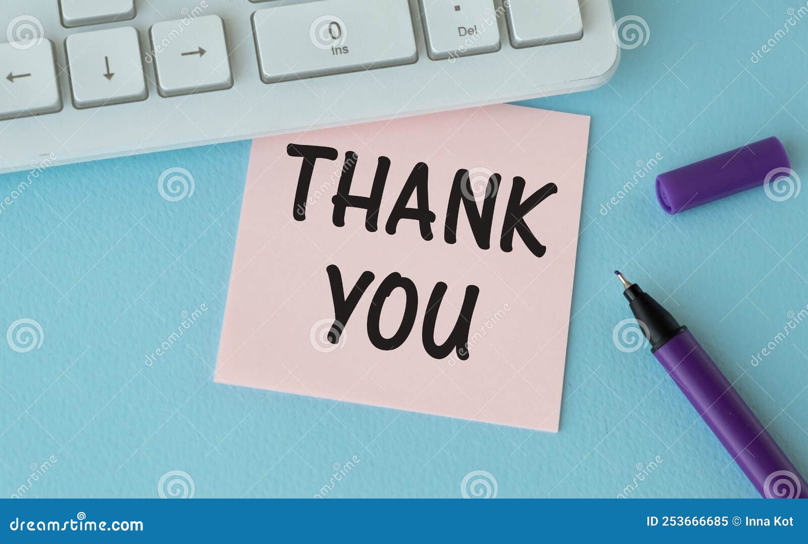 Sticky Note with Text Thank You on it on Blue Background Stock Image ...