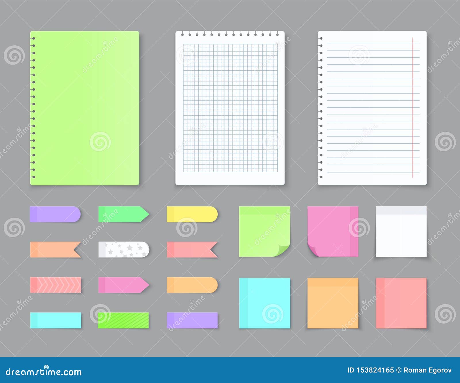 Sticky Notebook Paper. Adhesive Stickers and Blank Colored Sheets with ...