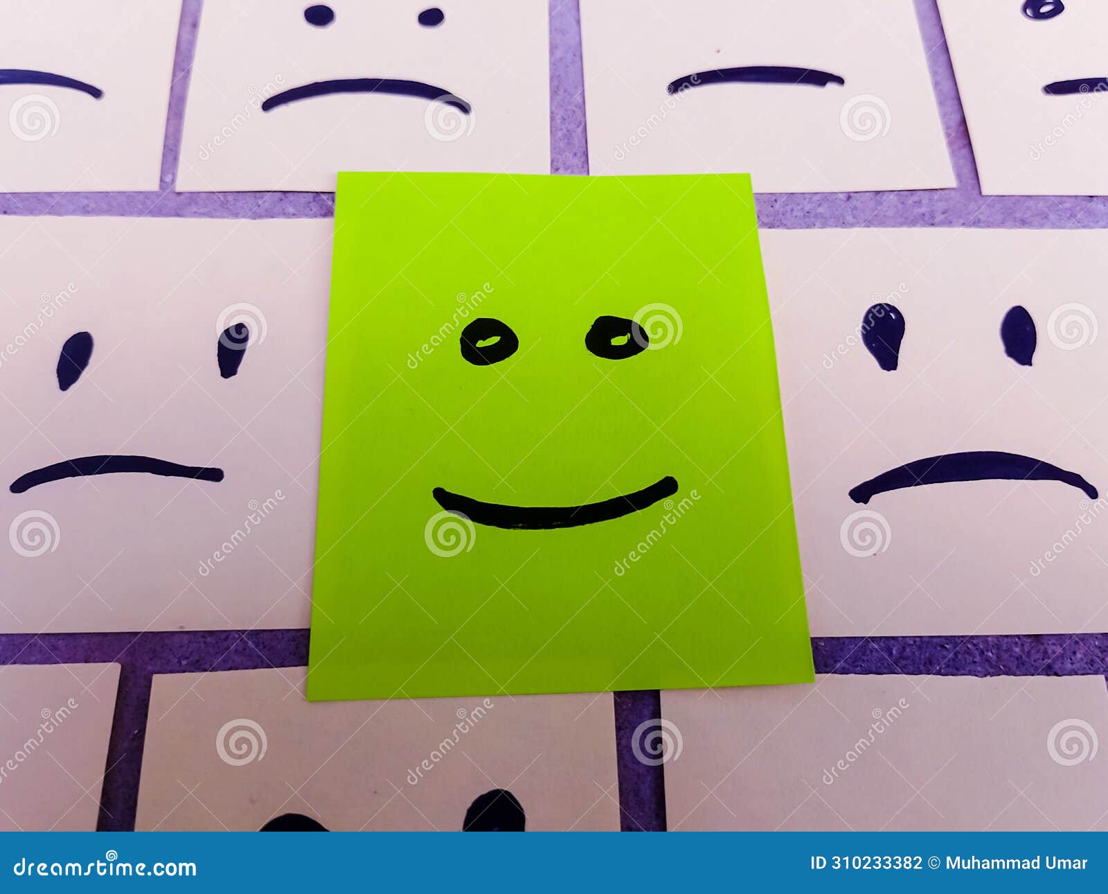 Sticky Notes with All Sad and One Happy Face - Unhappy and Happy Team ...