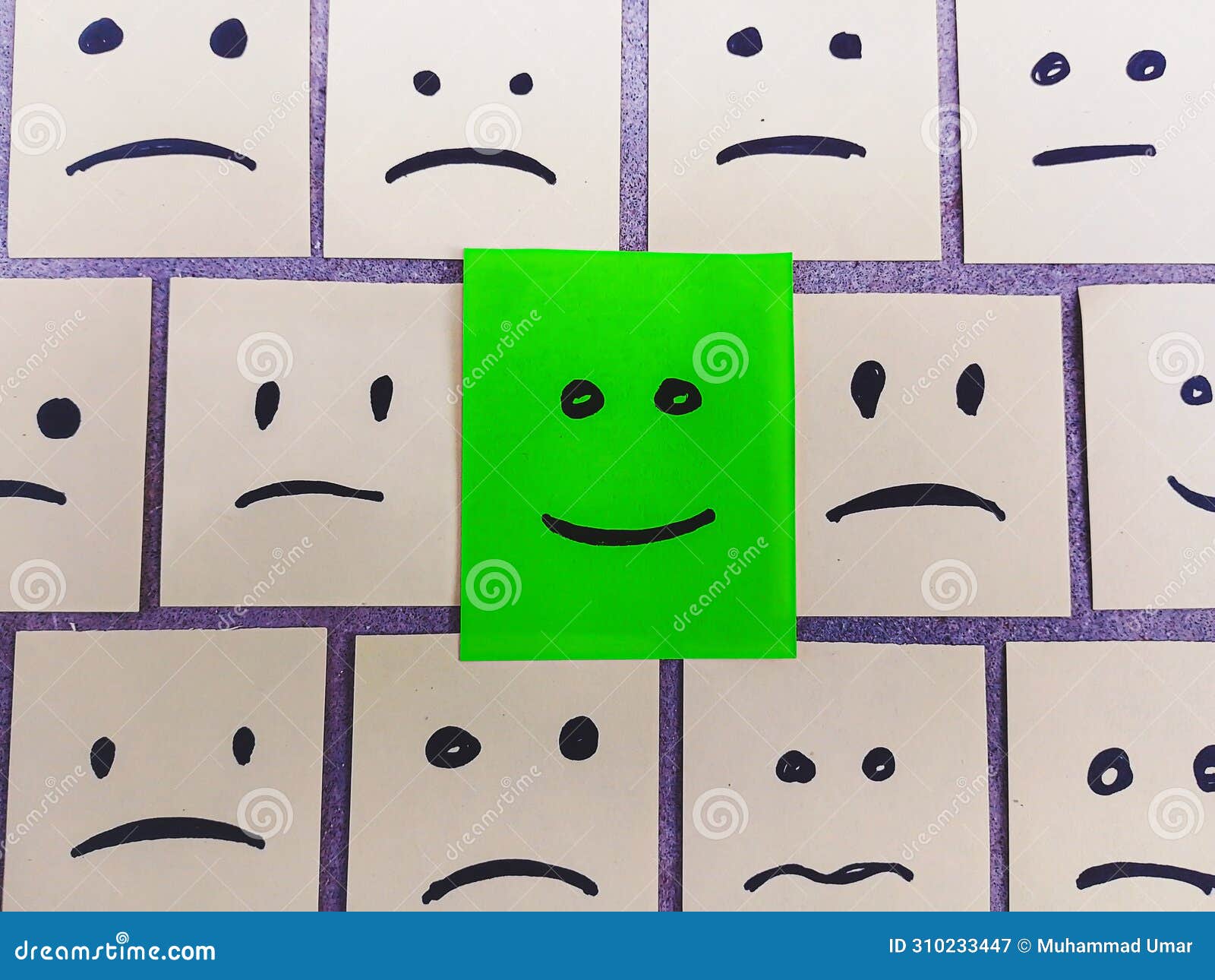 Sticky Notes with All Sad and One Happy Face - Unhappy and Happy Team ...