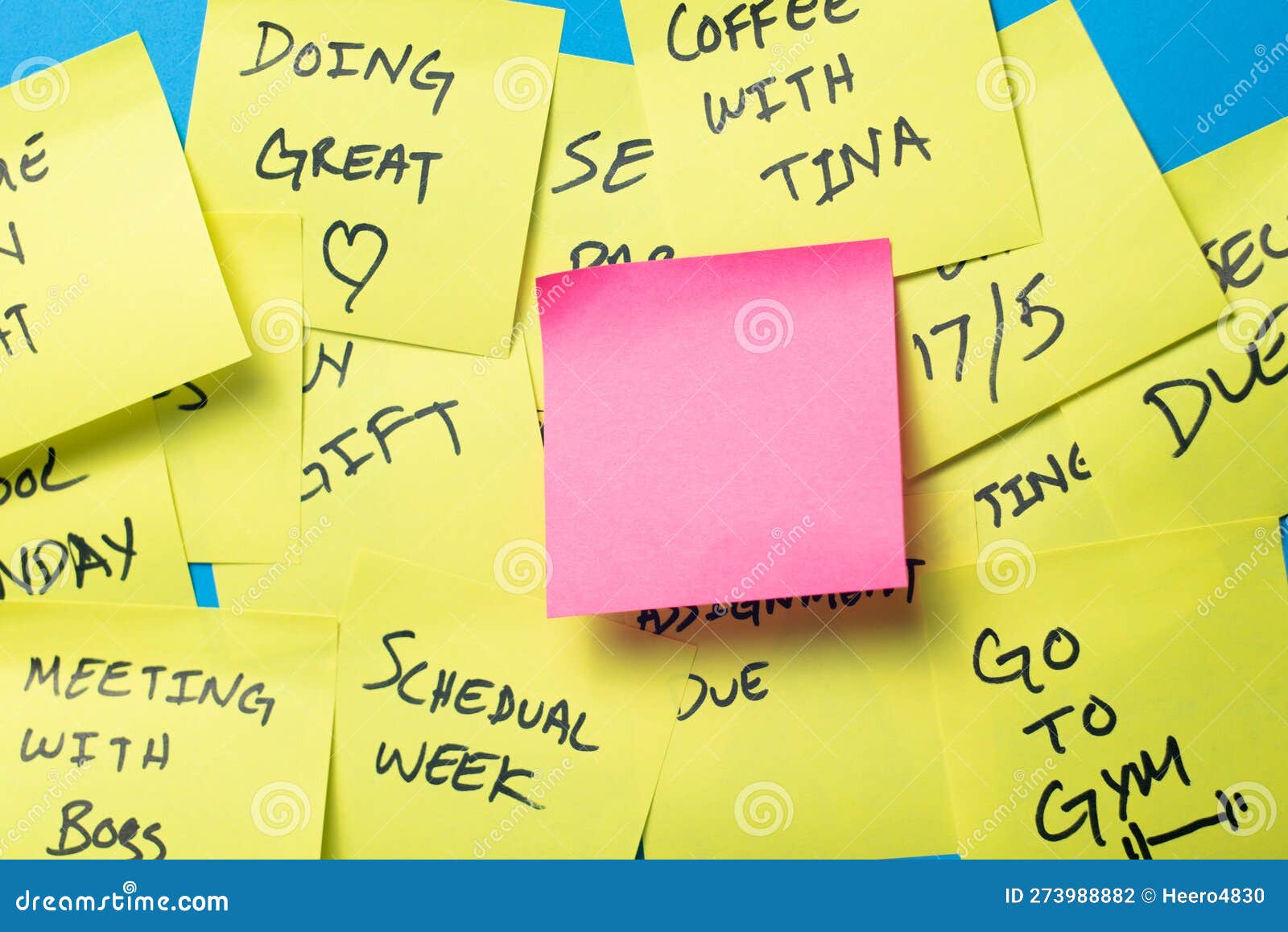 Sticky Notes on a Blue Wall Stock Photo - Image of notice, office ...