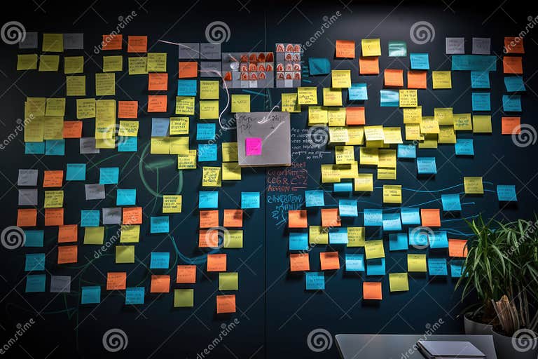 Sticky Notes on Chalkboard, Flowchart, Business, Tasks Stock ...