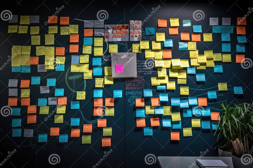 Sticky Notes on Chalkboard, Flowchart, Business, Tasks Stock ...