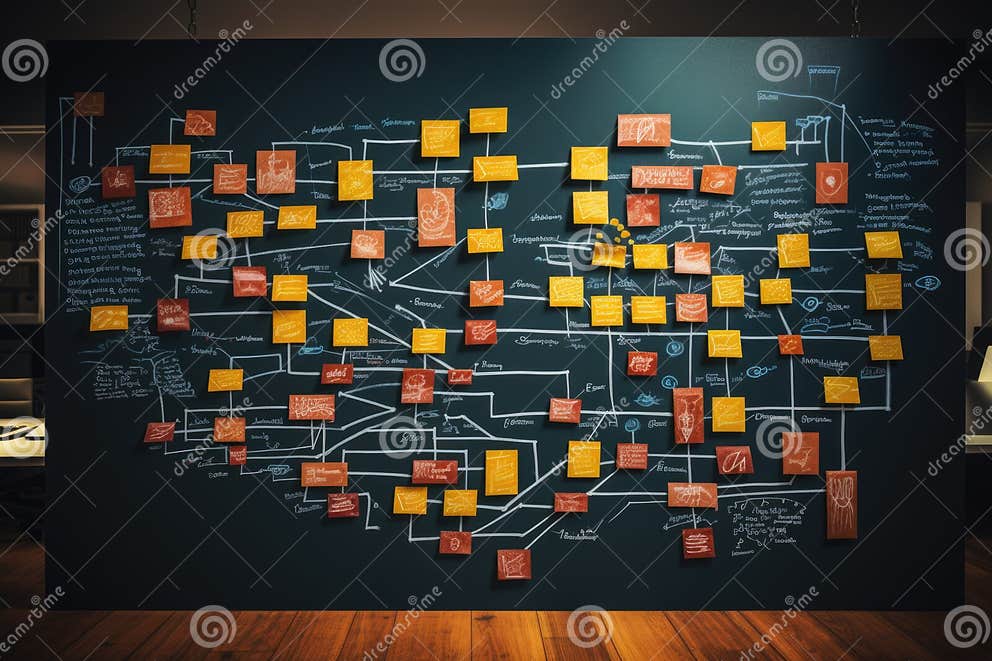 Sticky Notes on Chalkboard, Flowchart, Business, Tasks Stock ...