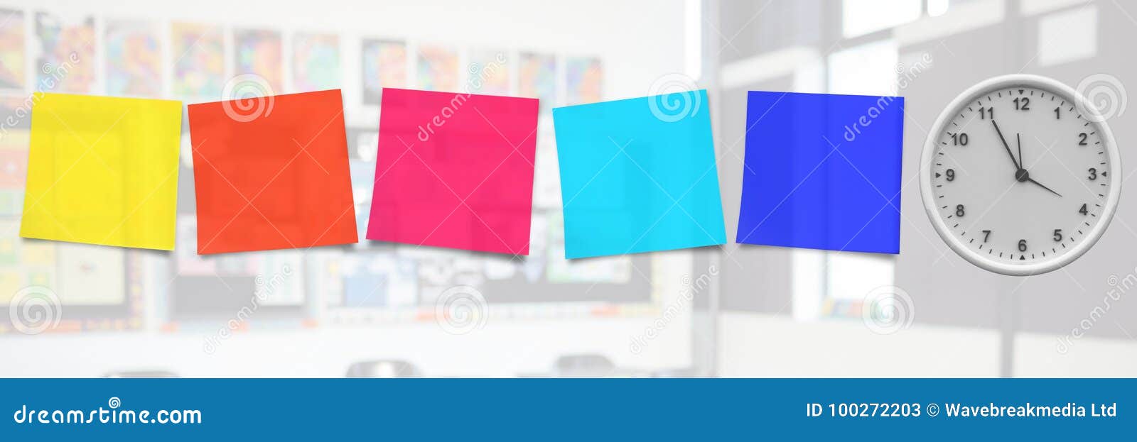 Sticky notes with clock stock image. Image of interior - 100272203