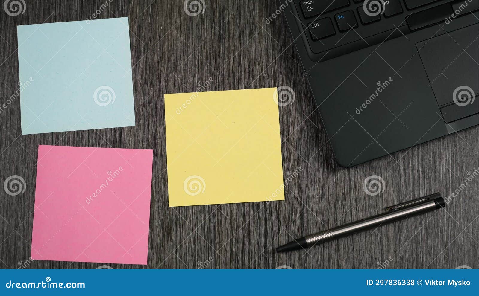 Sticky Notes on Dark Table with Laptop. Notes with Space for Text ...