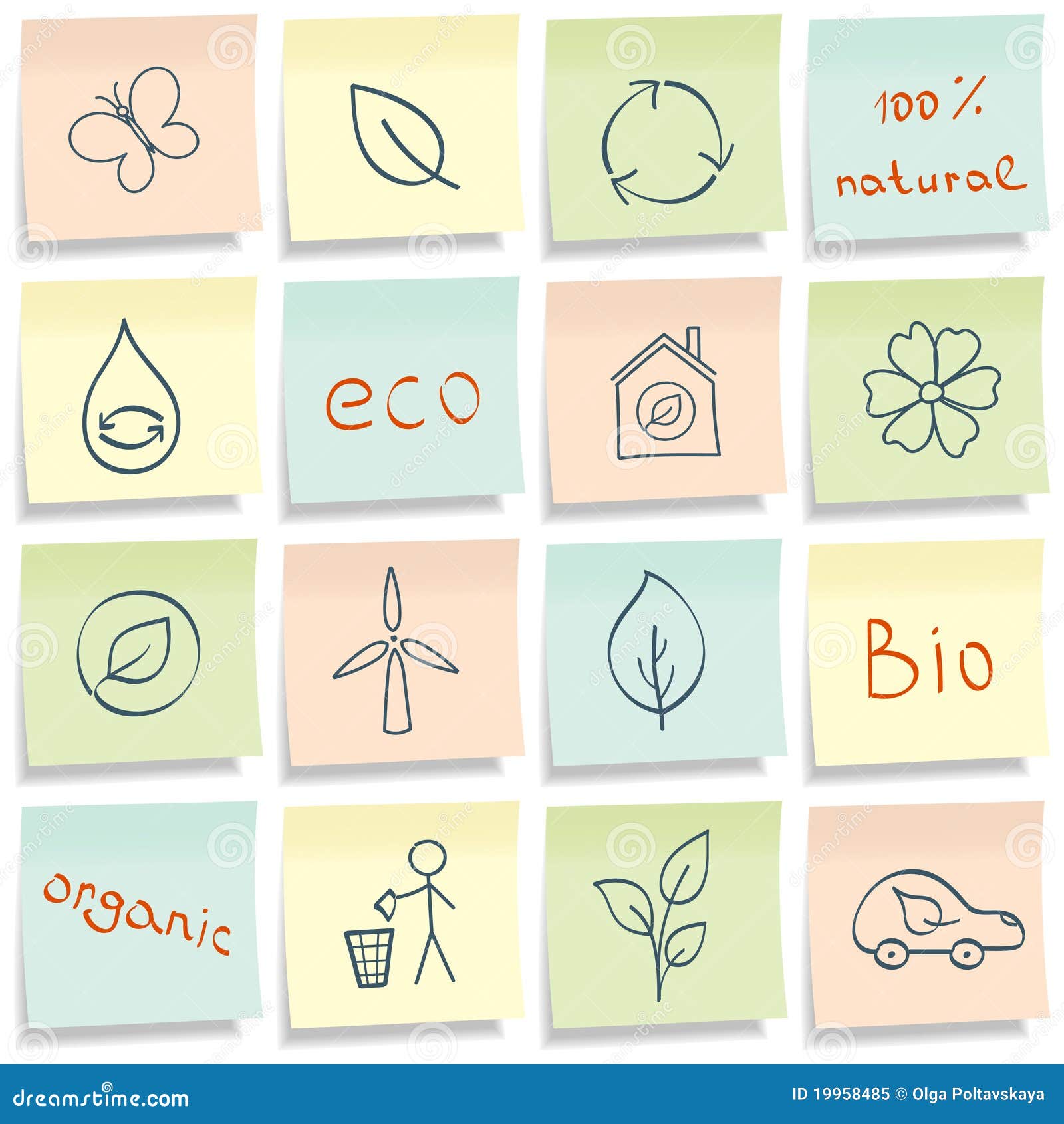 Sticky Notes with Environmental Simbols. Stock Vector - Illustration of ...