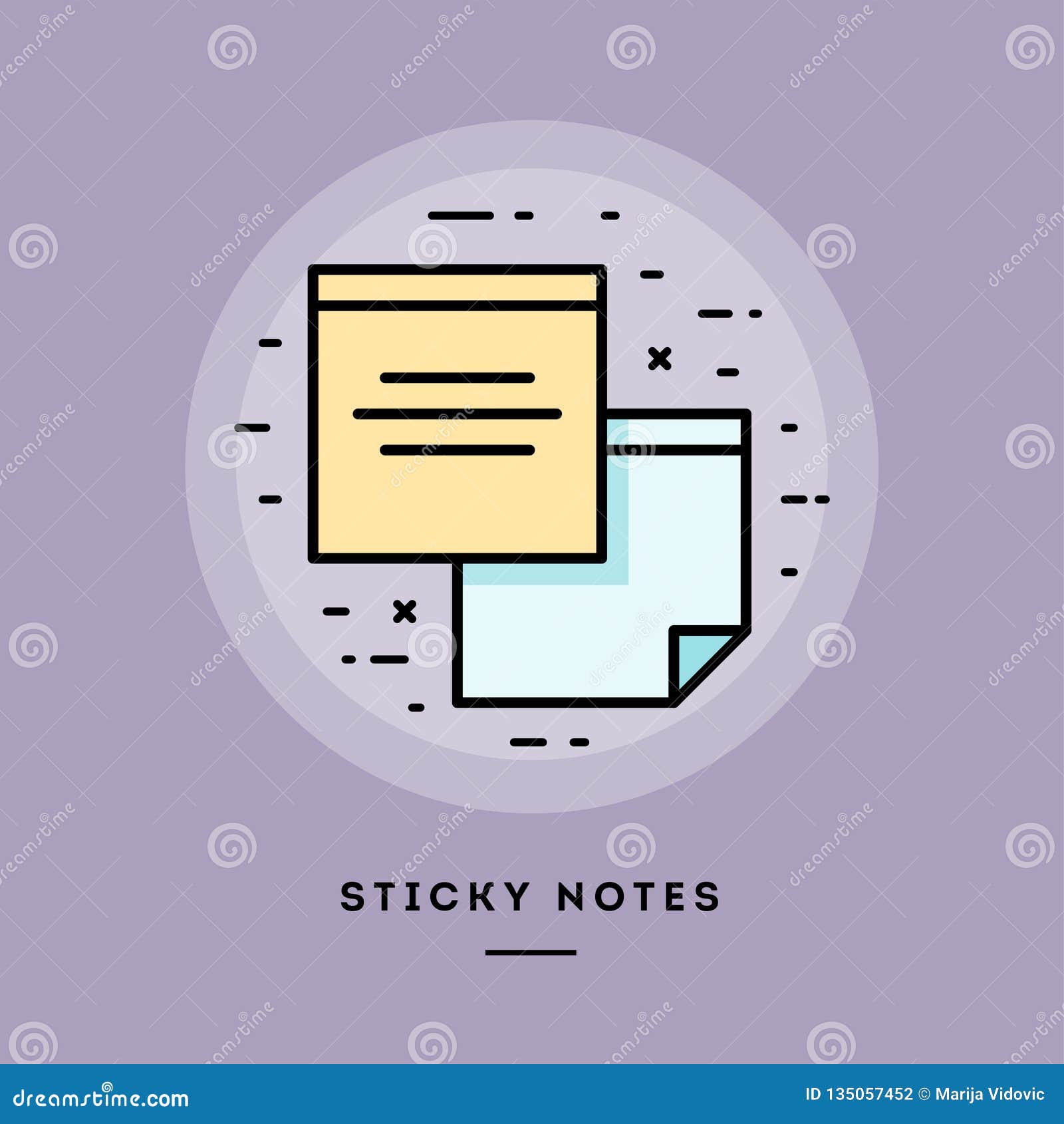 Sticky Notes, Flat Design Thin Line Banner. Stock Vector - Illustration ...