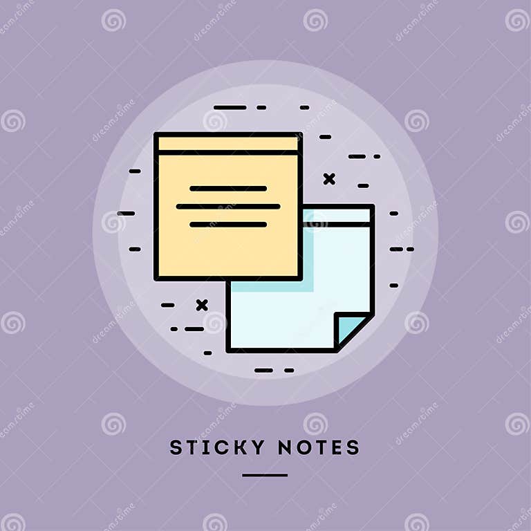 Sticky Notes, Flat Design Thin Line Banner. Stock Vector - Illustration ...