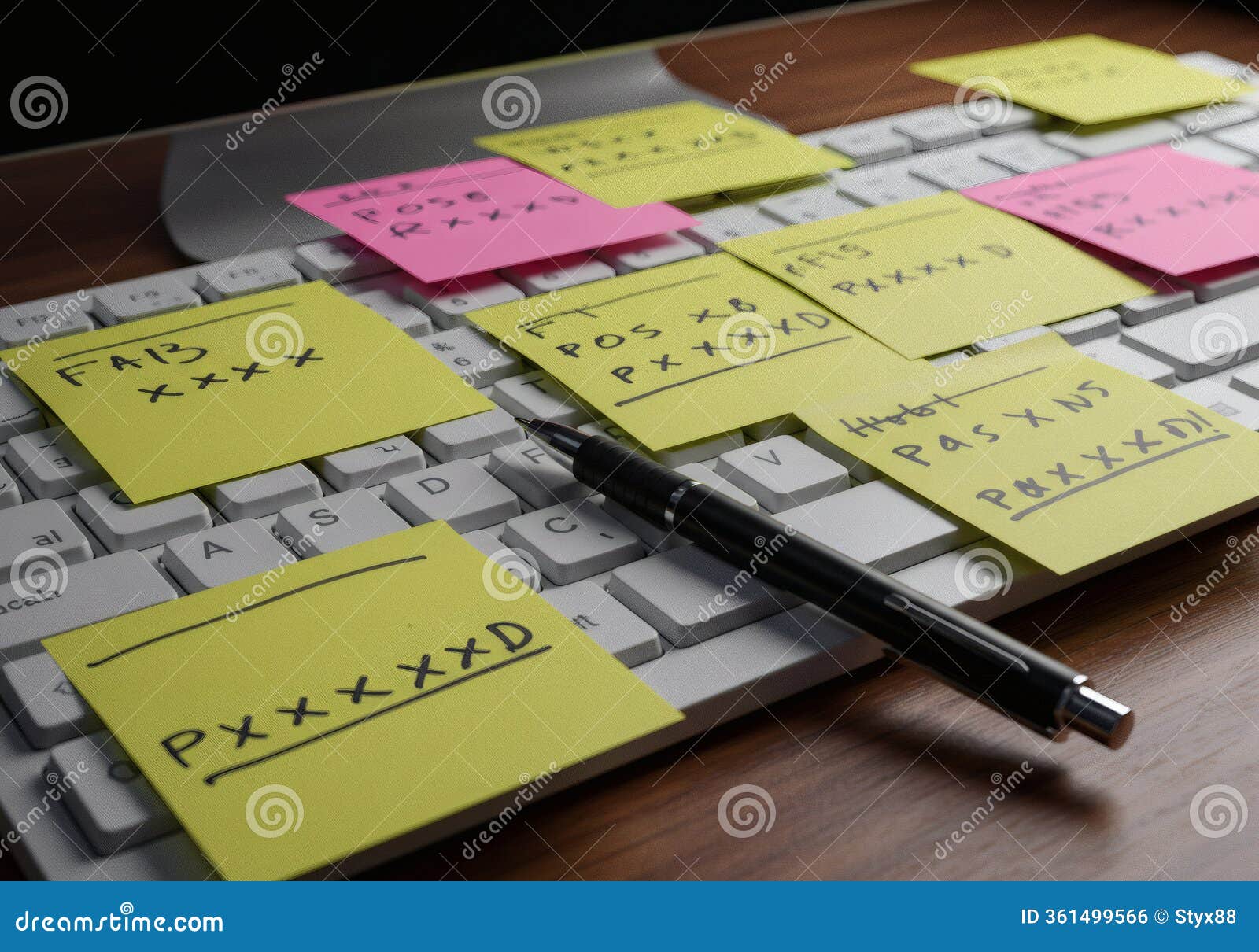 Multiple Sticky Notes with Handwritten Passwords Scattered Across a ...