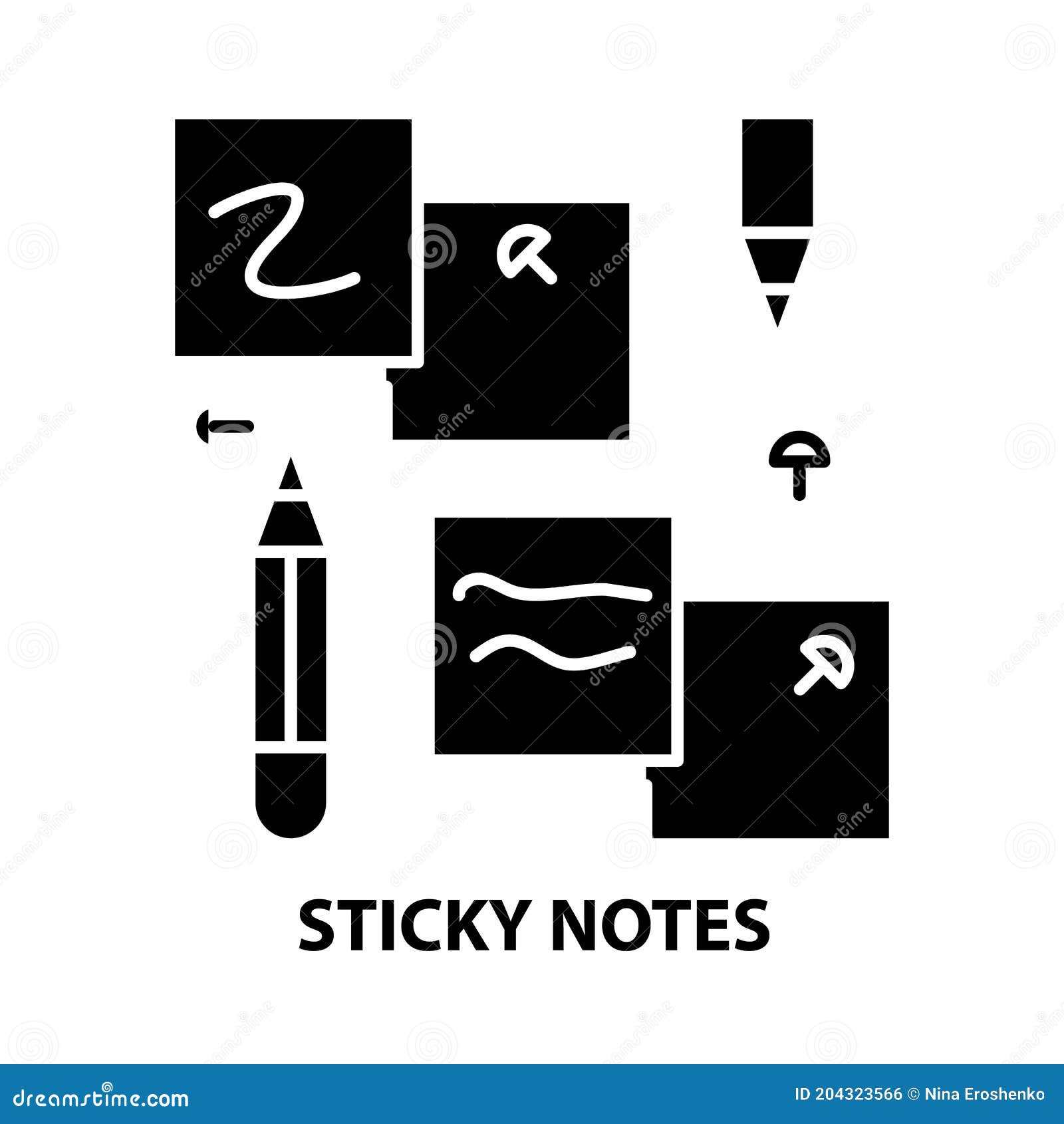 Sticky Notes Icon, Black Vector Sign with Editable Strokes, Concept ...