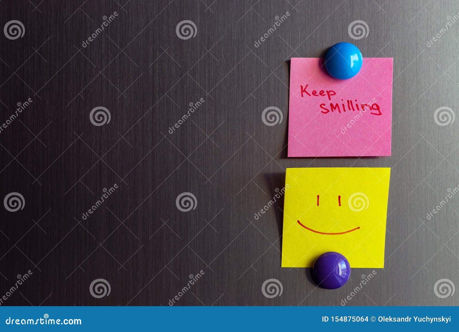 Sticky Notes Keep Smiling and Smiley Magnet Attached To the ...