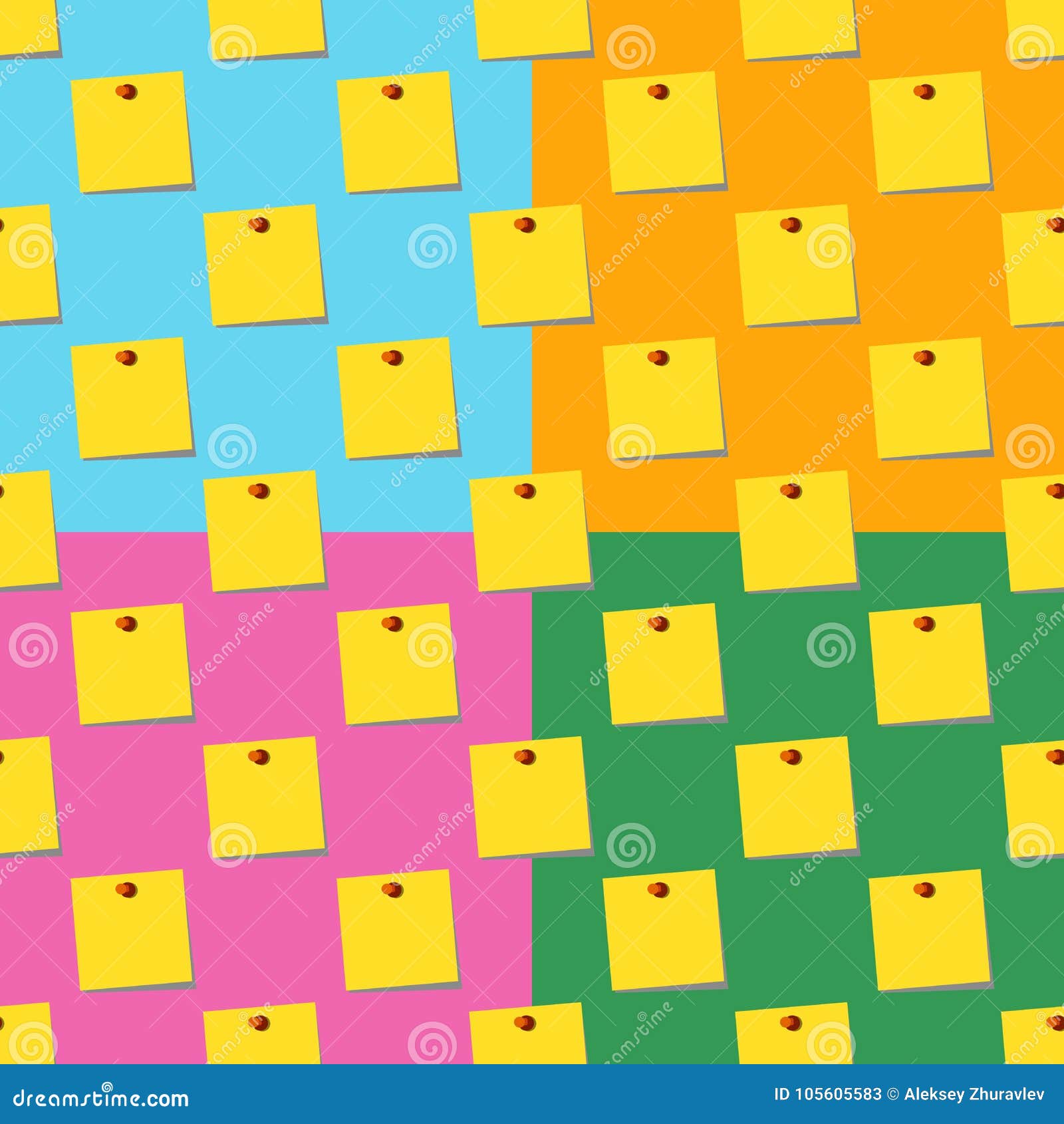 Sticky Notes Memo Yellow Seamless Pattern Set on Colors Backgrounds ...