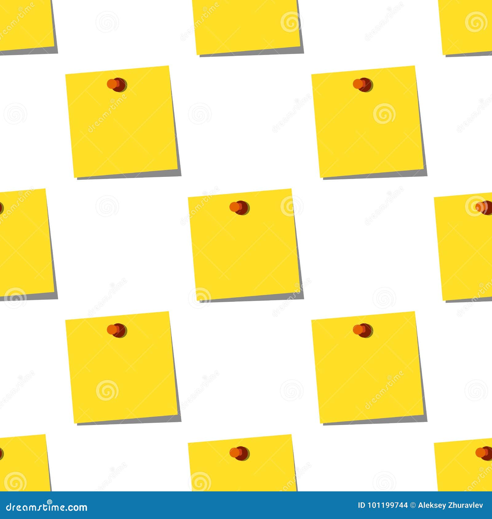 Sticky Notes Memo Yellow Seamless Pattern on White Background. Flat ...
