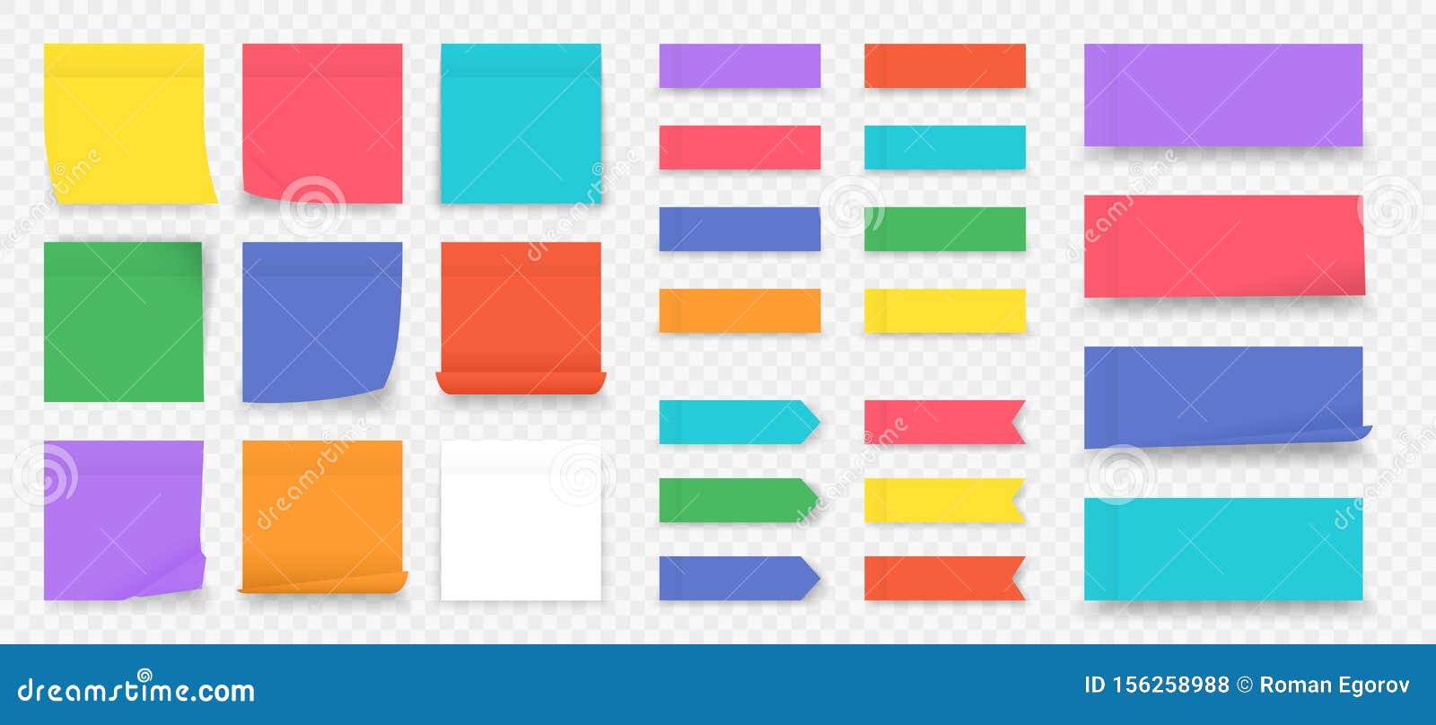 Sticky Notes. Paper Colored Square Reminders Isolated On Transparent ...
