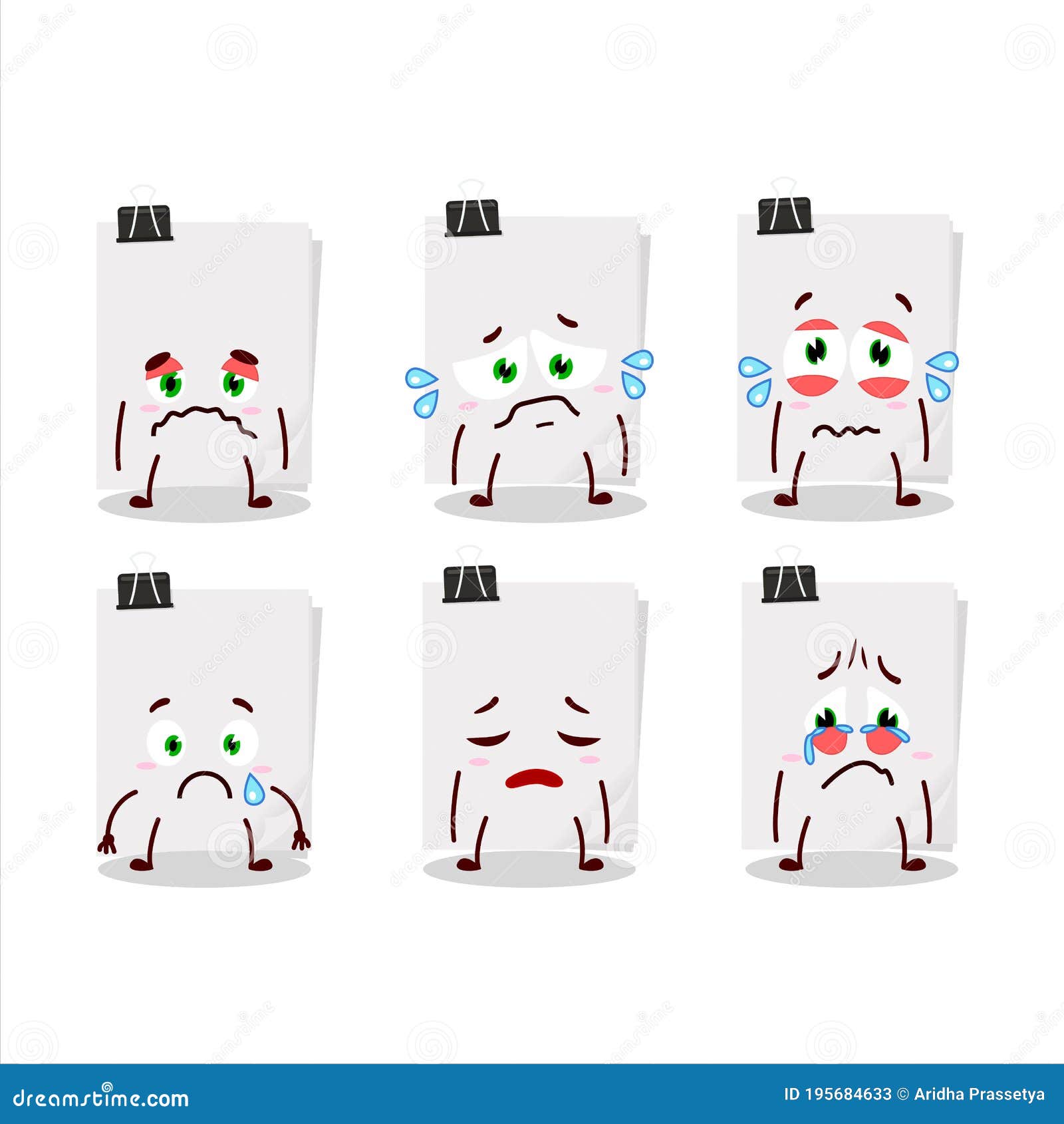 Sticky Notes Paper White Cartoon Character with Sad Expression Stock ...