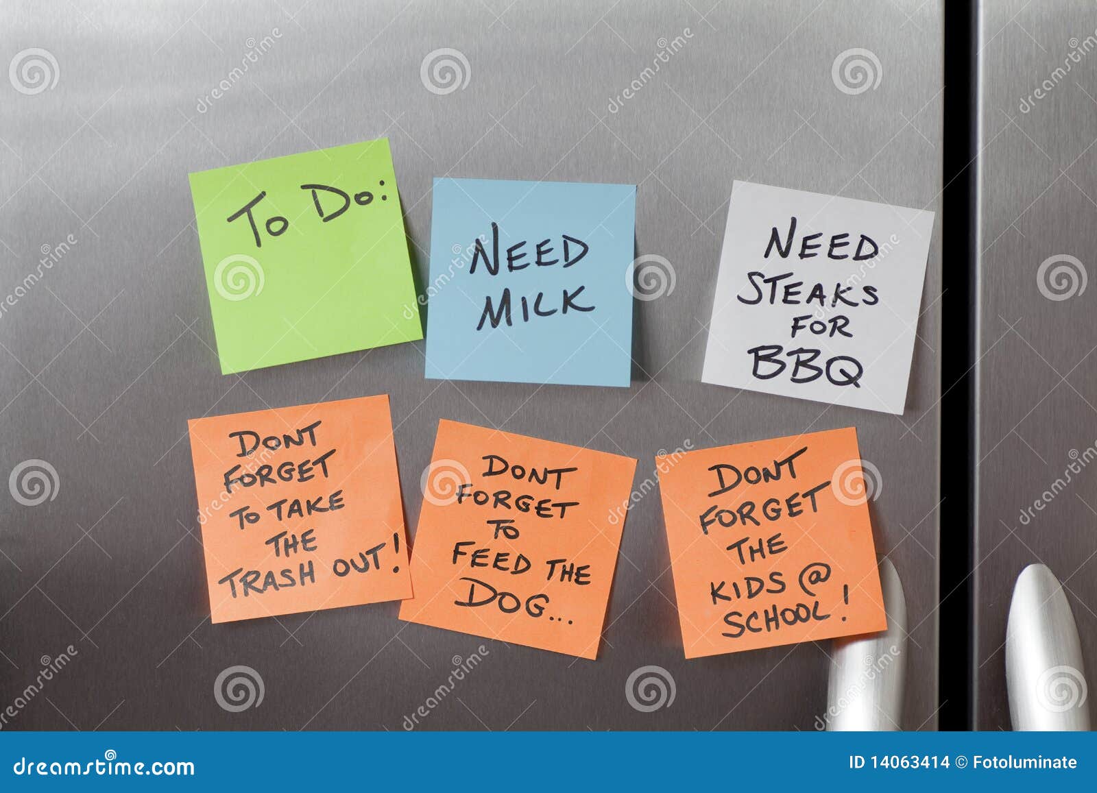 Sticky Notes on a Refrigerator Stock Photo - Image of list, note: 14063414