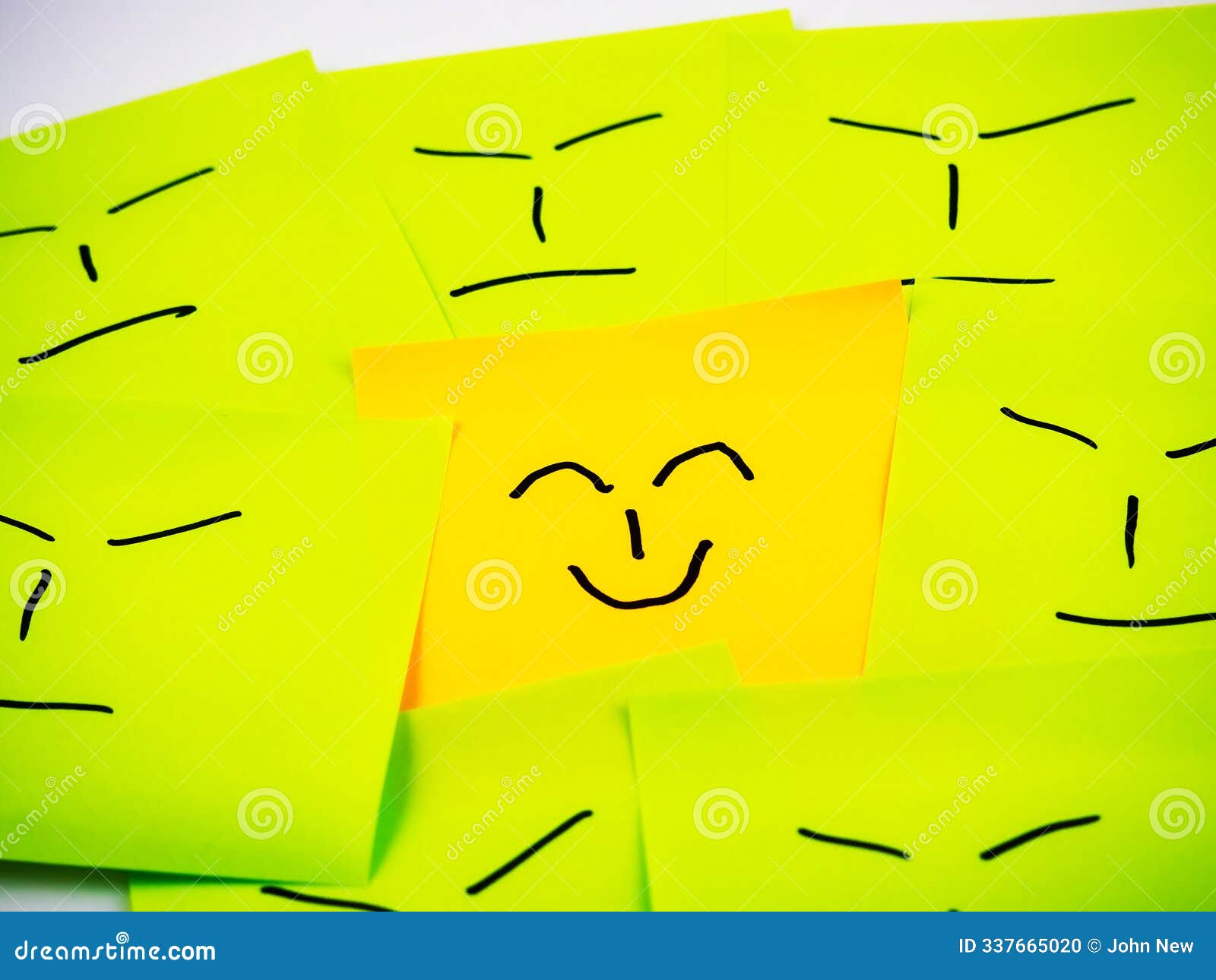 Sticky Notes with a Smiling Face in the Middle of Sad Faces Stock Photo ...