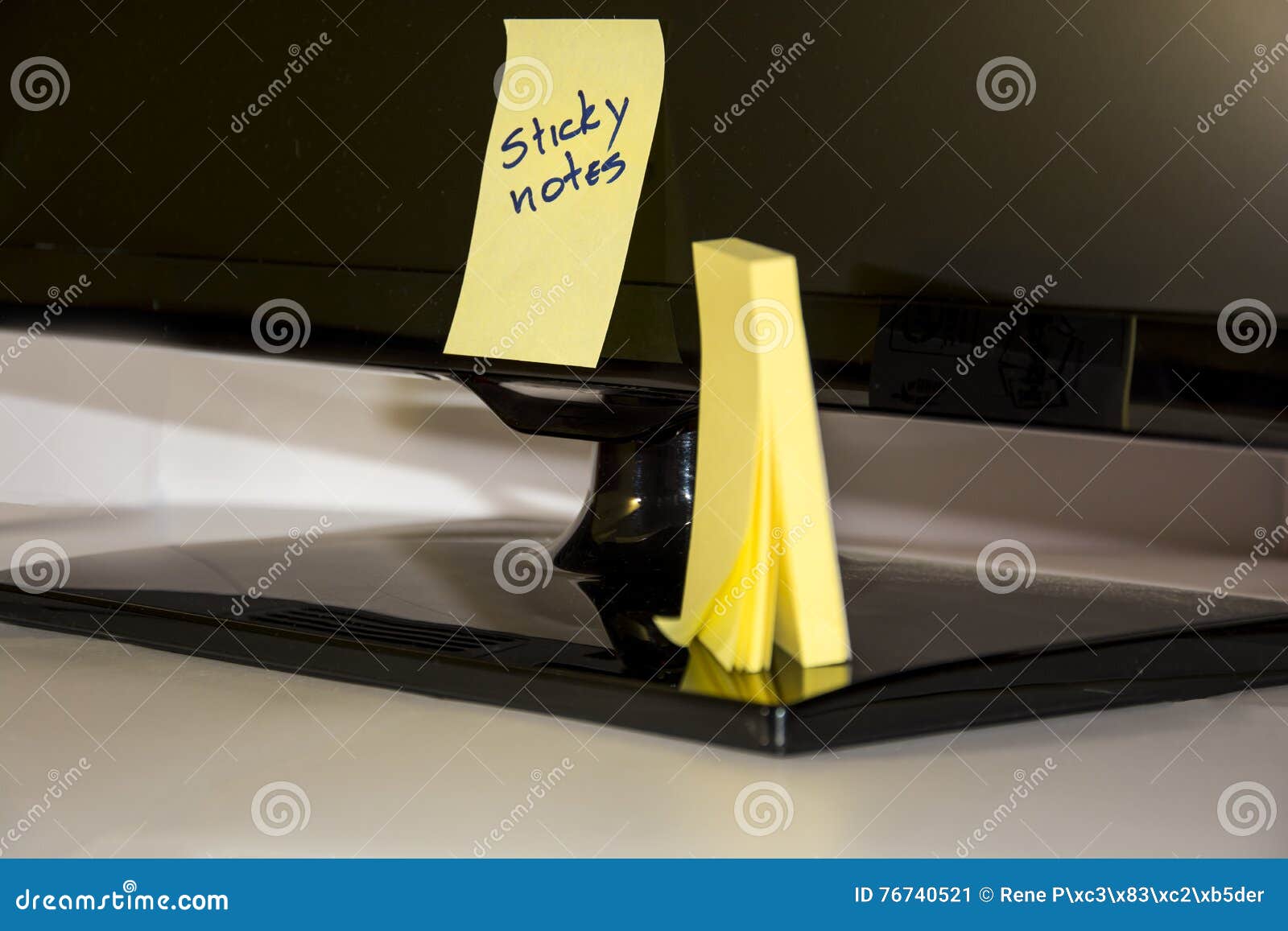 Sticky notes on a tv stock image. Image of written, paper - 76740521