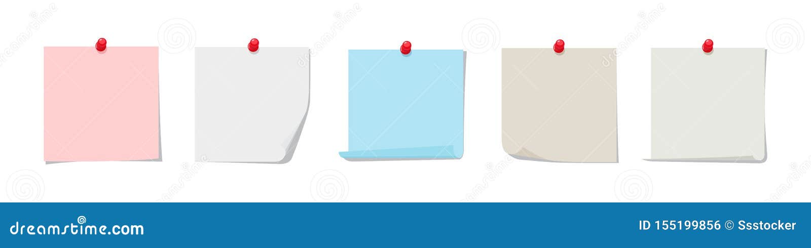 Sticky Notes Vector Collection. Colorful Sticky Paper with Red Pin ...