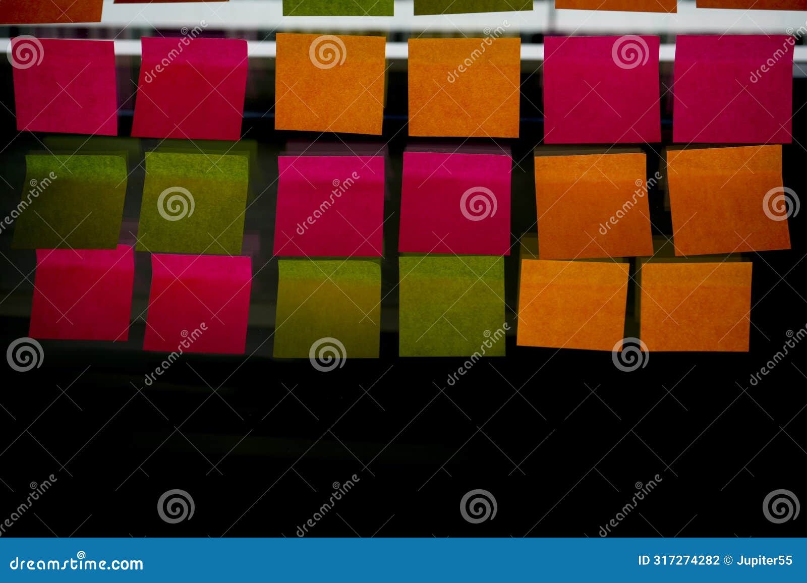 Sticky Notes on Whiteboard, Flowchart Business Tasks. Array of Multi ...