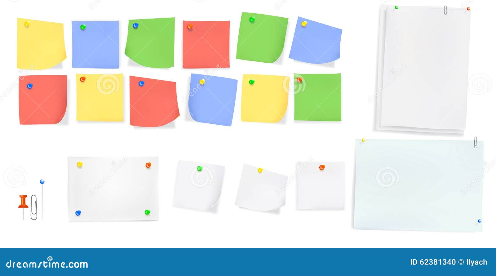 Sticky Paper Note with Color Pins Stock Vector - Illustration of note ...