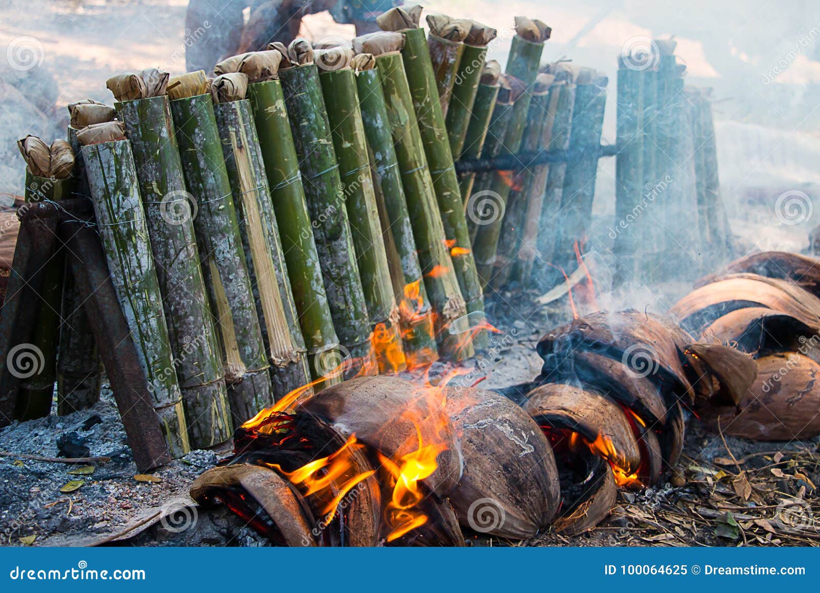 Sticky rice in bamboo. stock image. Image of taste, food - 100064625