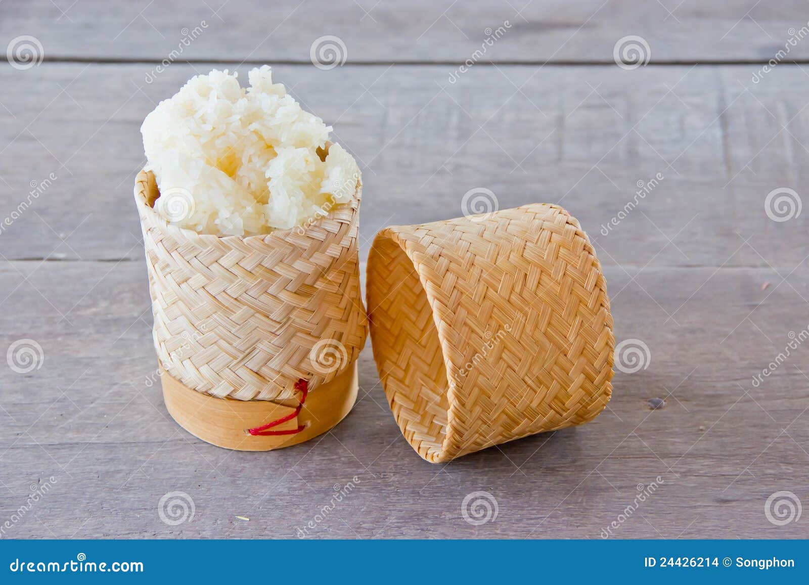 Sticky Rice in a Bamboo Wooden Old Style Box Stock Photo - Image of ...