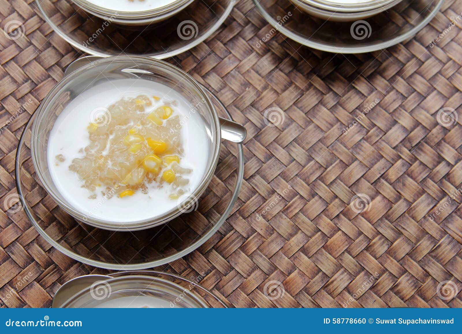 Sticky Rice with Coconut Milk and Corn Stock Photo - Image of cooked ...