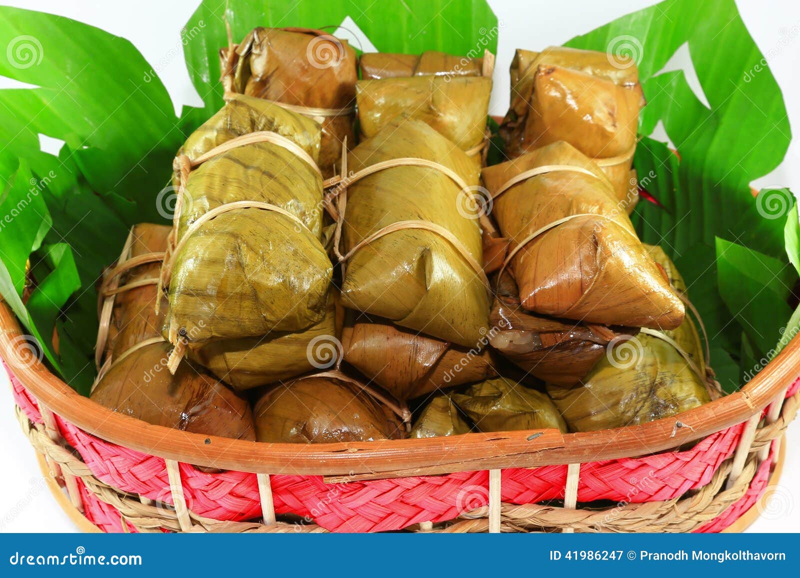 Sticky Rice Covered in Banana Leaf Stock Image - Image of asian, meat ...