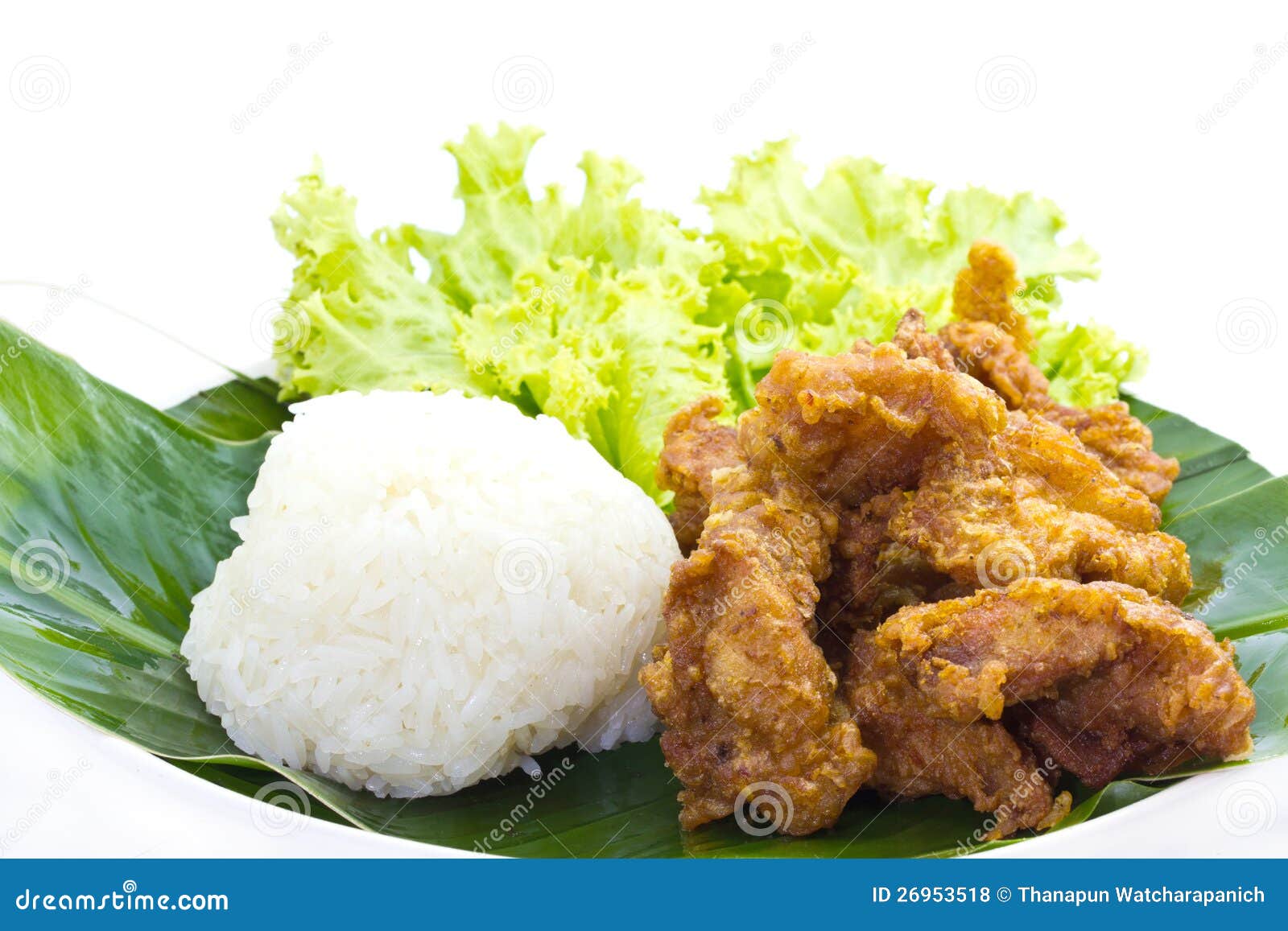 Sticky Rice with Fried Chicken Stock Photo - Image of shortening ...
