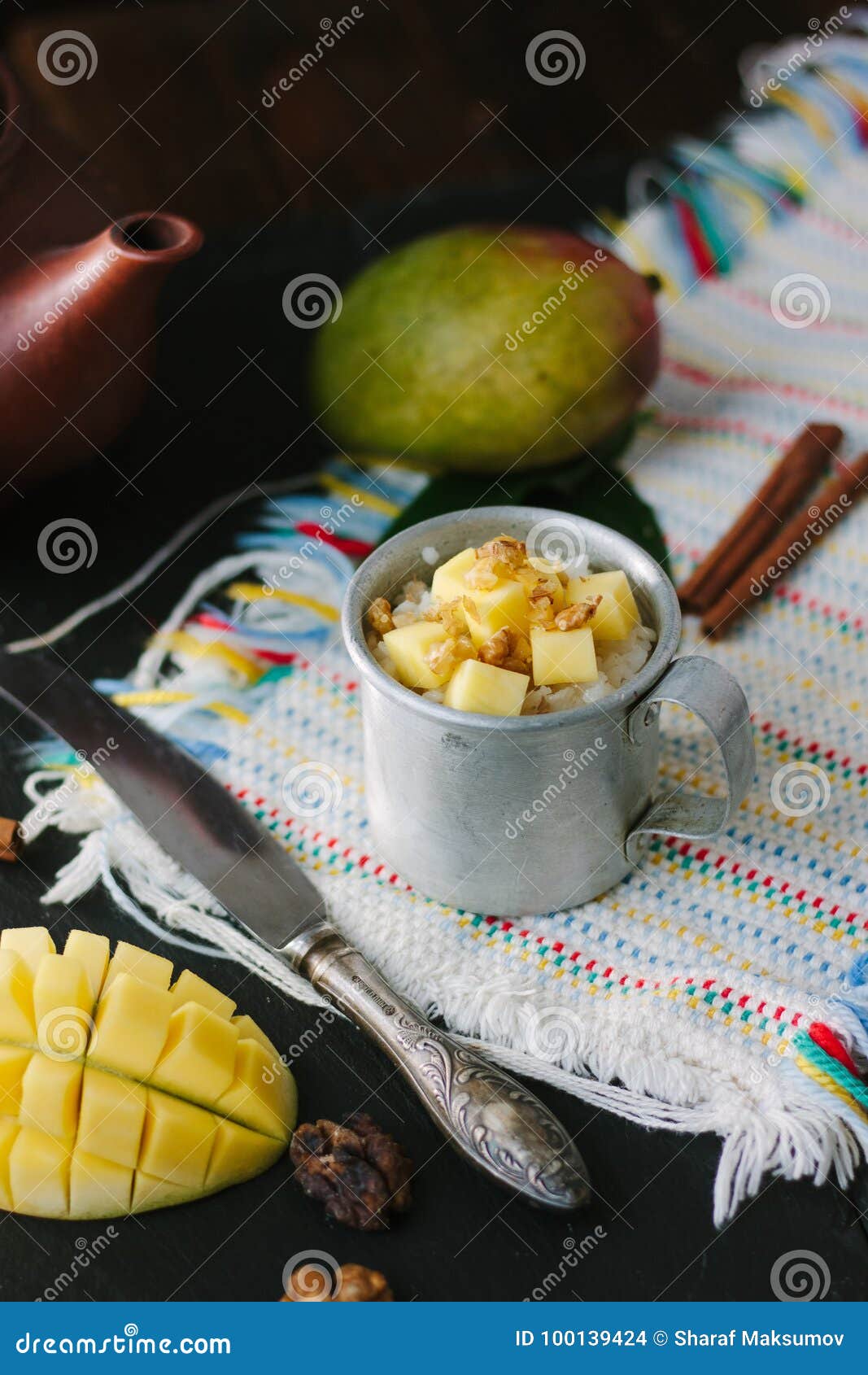 Sticky Rice with Mango Fruit and Nuts Stock Photo - Image of sweet ...