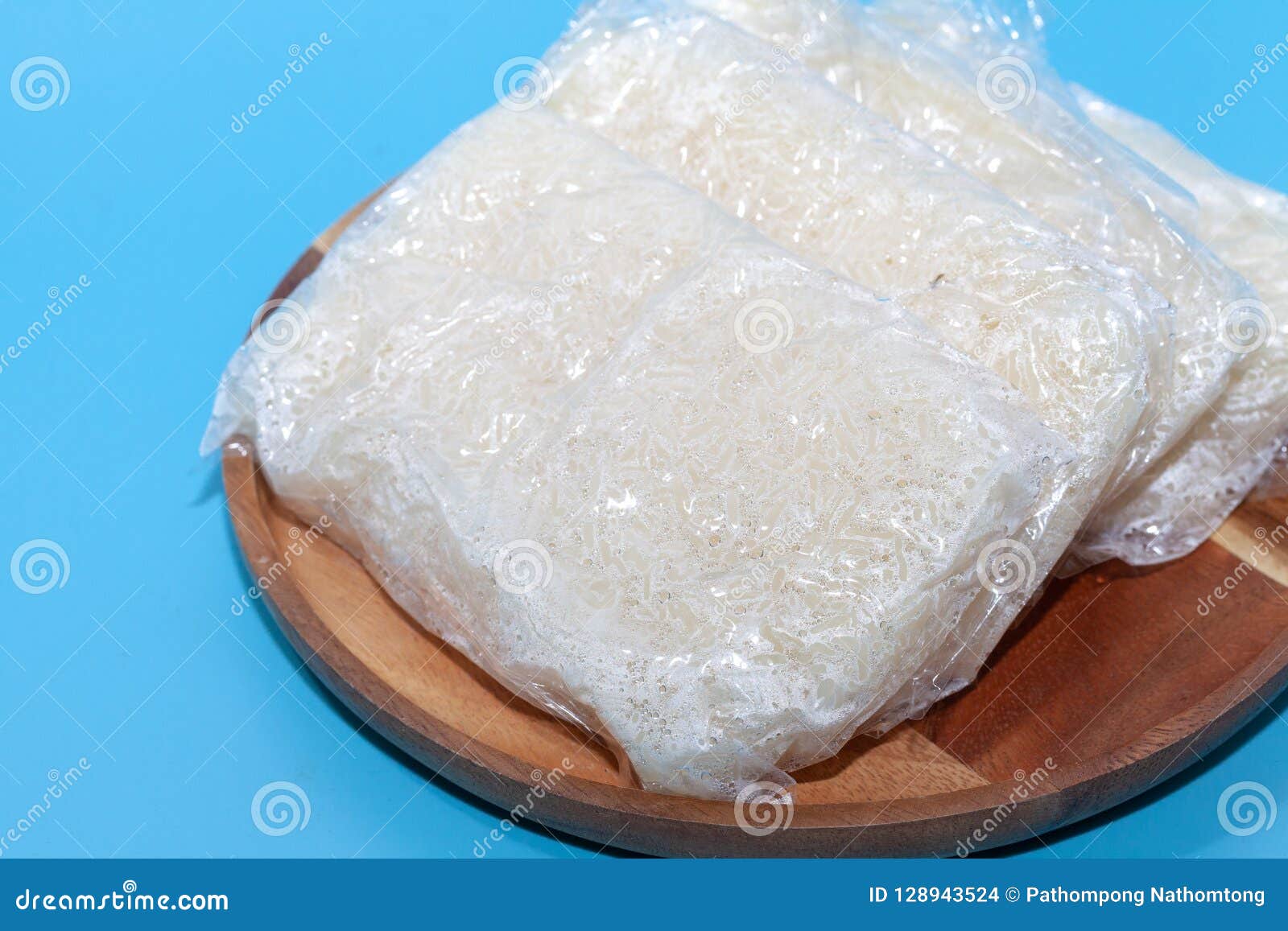 Sticky Rice in Plastic Bag in Thai Style on Blue Background Stock Photo ...