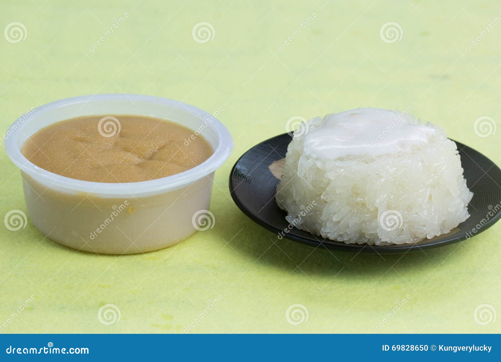 Sticky Rice with Steamed Custard in the Cup Stock Photo - Image of food ...