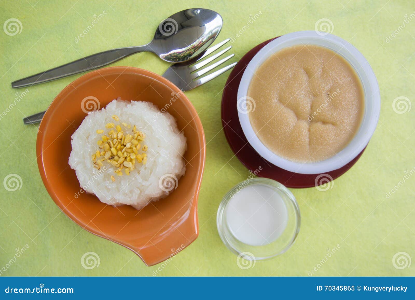 Sticky Rice with Steamed Custard in the Cup Stock Image - Image of ...
