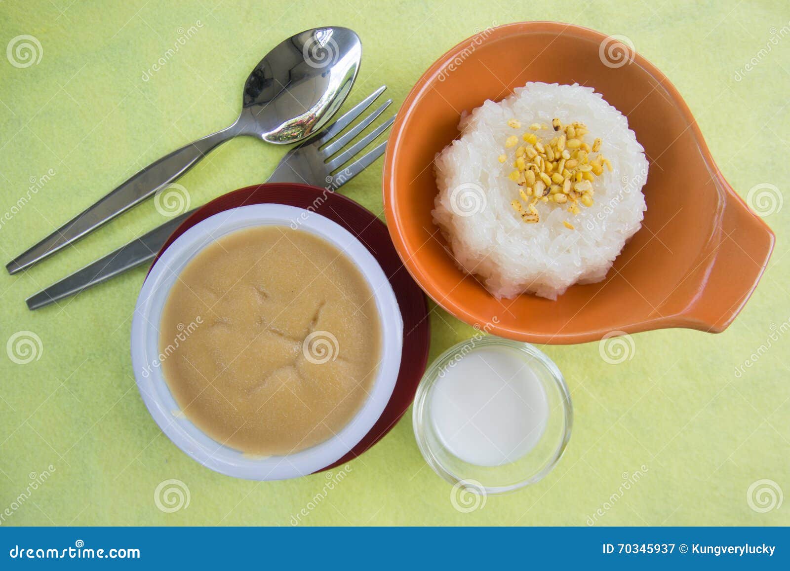 Sticky Rice with Steamed Custard in the Cup Stock Image - Image of ...