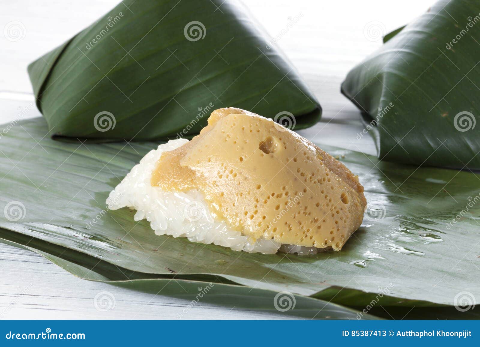 Sticky Rice with Steamed Custard Stock Image - Image of banana ...