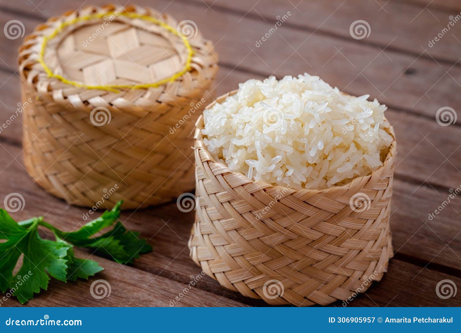 Sticky Rice in Woven Bamboo Container Stock Image - Image of cooking ...
