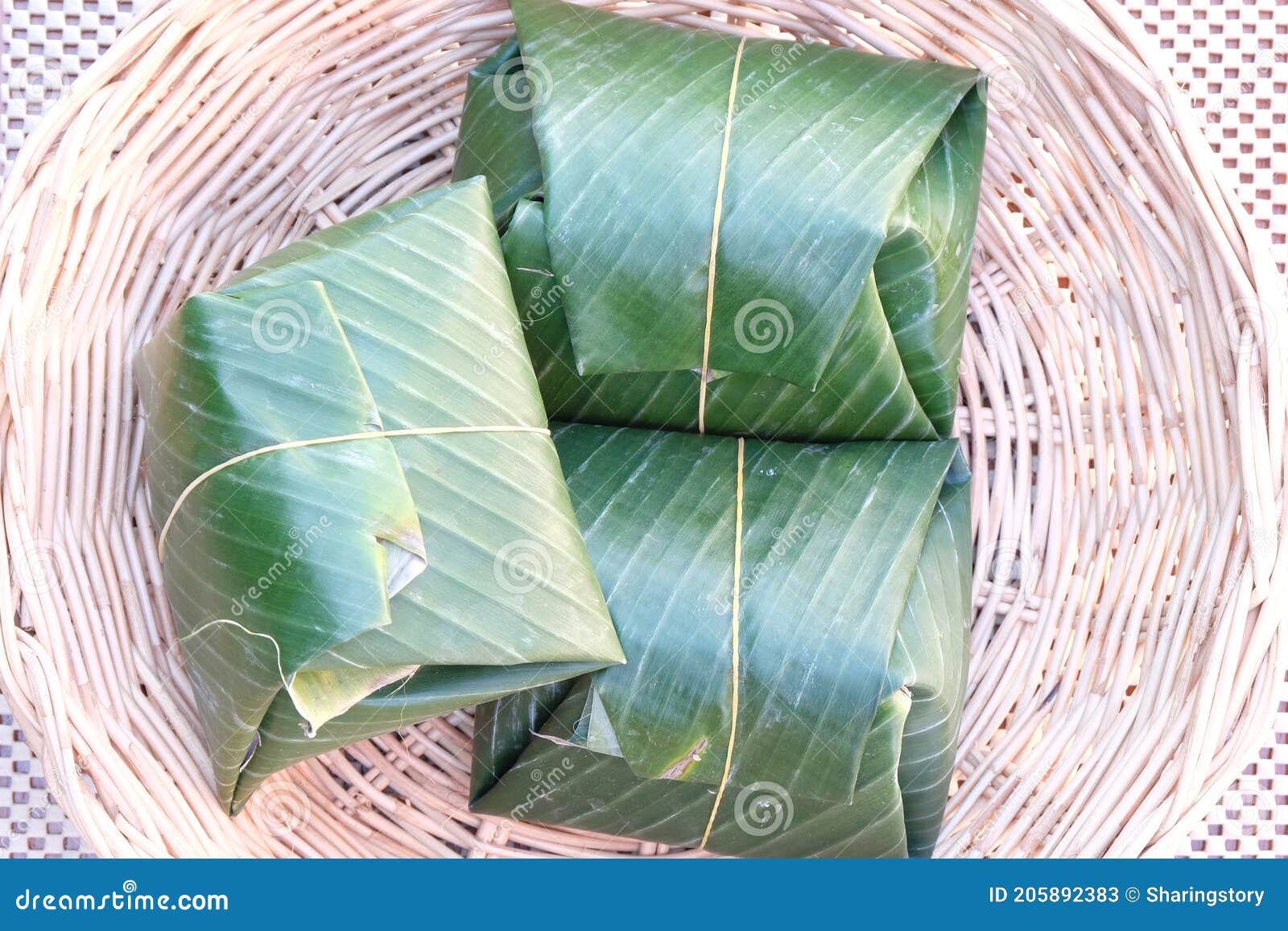 Sticky Rice Wrapped in Banana Leaves Stock Image - Image of cooked ...