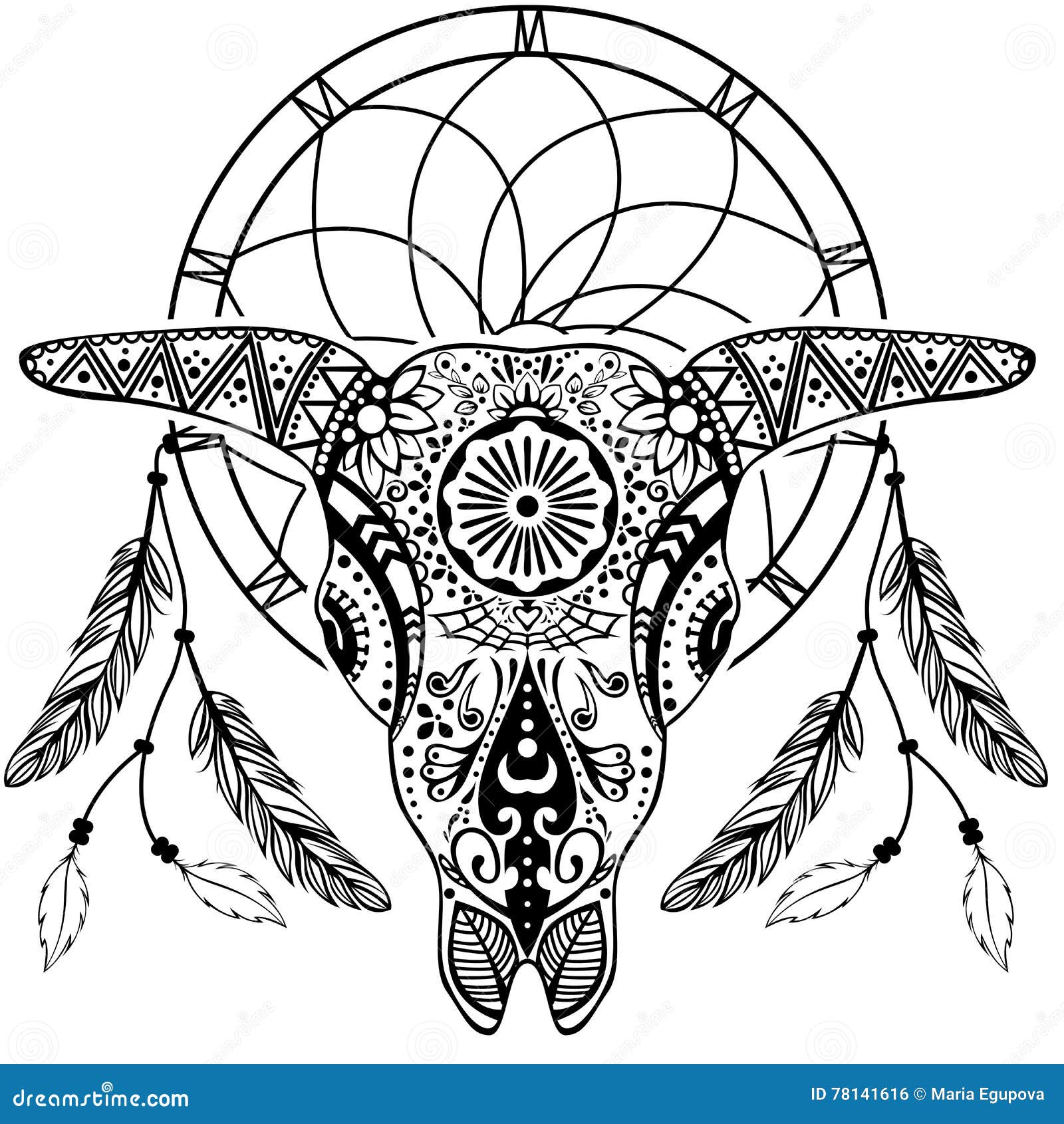 Stier Scull Met Droomvanger Vector Illustratie - Illustration of maya ...
