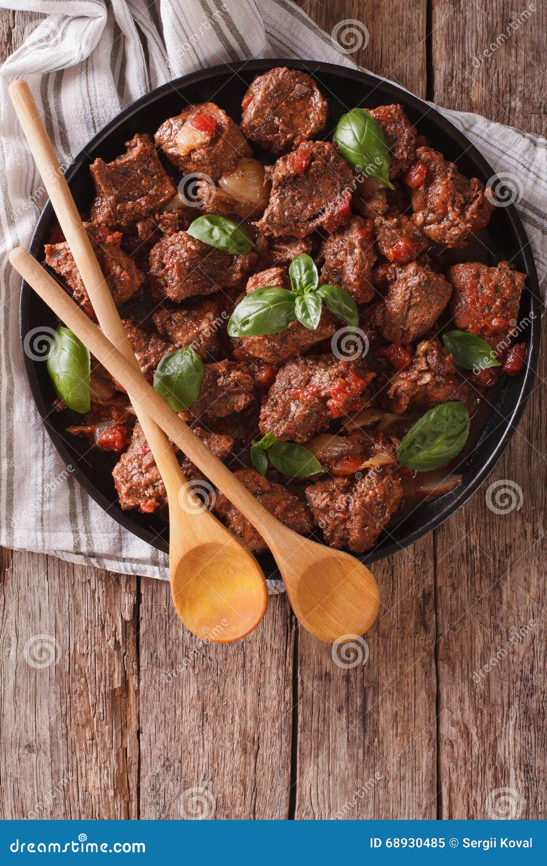 Stifado Beef with Sauce and Basil Close Up in a Dish. Vertical T Stock ...