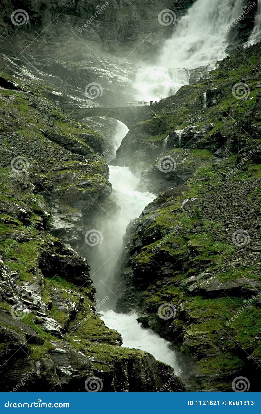 Waterfall Stigfossen Over Road Trollstigen, Norway - Scandinavia Stock ...