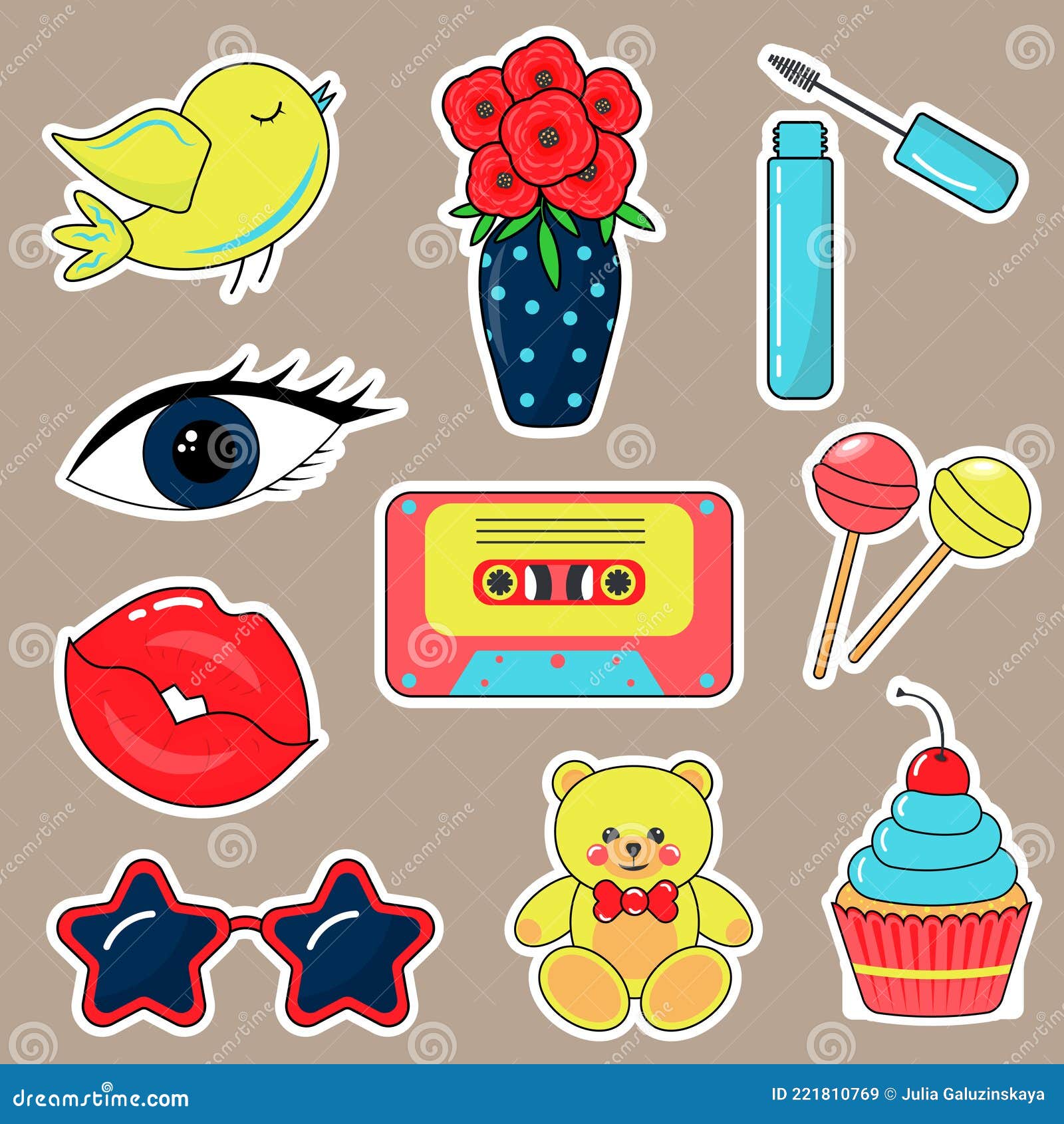 Bright Stickers Set in 80s-90s Pop Art Comic Style. Stock Vector ...