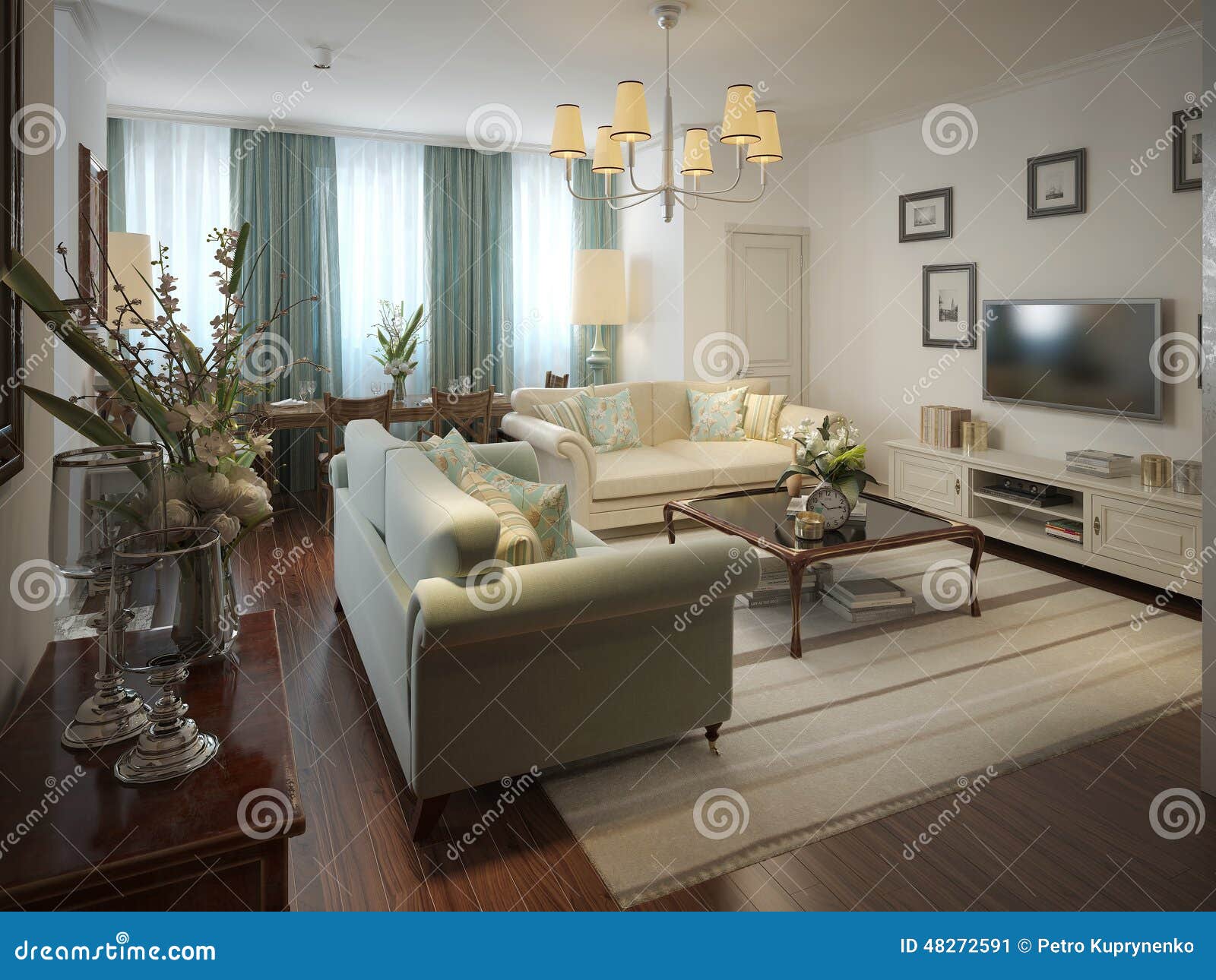 Stile neoclassico vivente immagine stock. Immagine di pranzare - 48272591