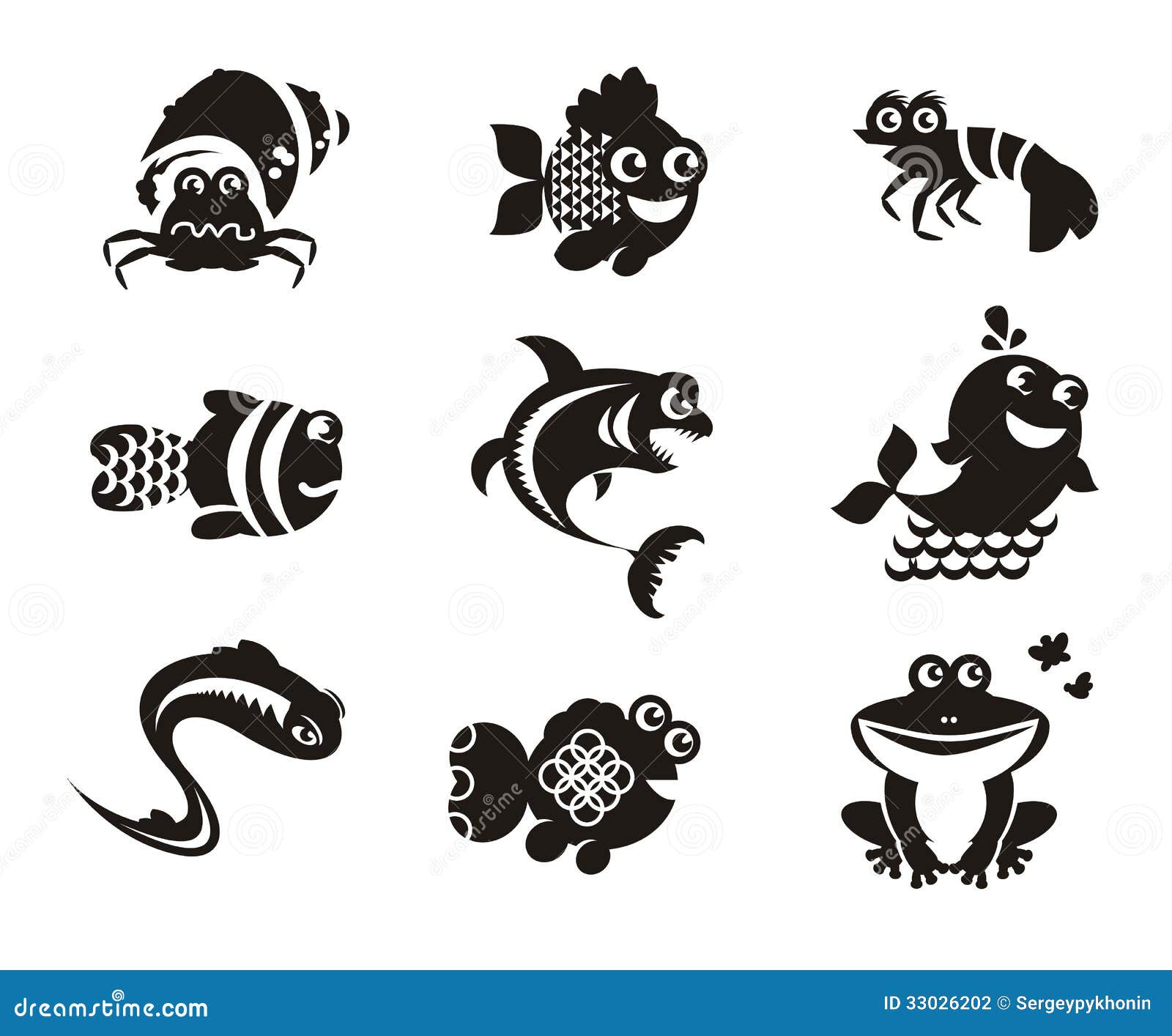 Stilisierte Meerestiere Auf Einem Weißen Hintergrund Vektor Abbildung ...